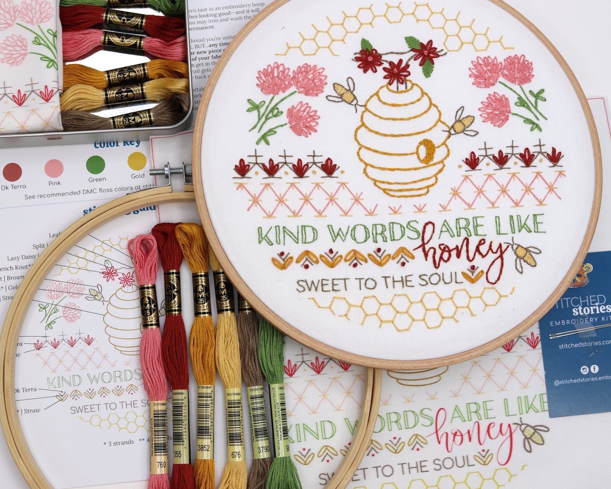 Beehive Beginner Hand Embroidery Kit by Stitched Stories, 8 in, Cotton
