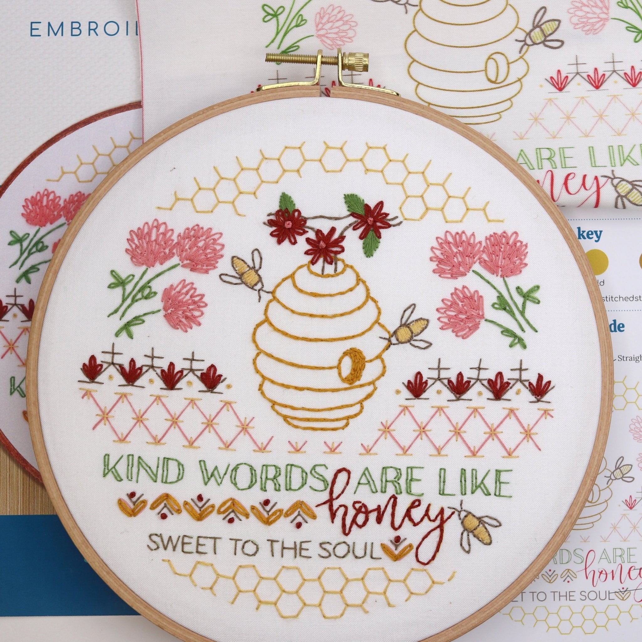 Beginner Beehive Embroidery Pattern Pre Printed Fabric Panel by ...