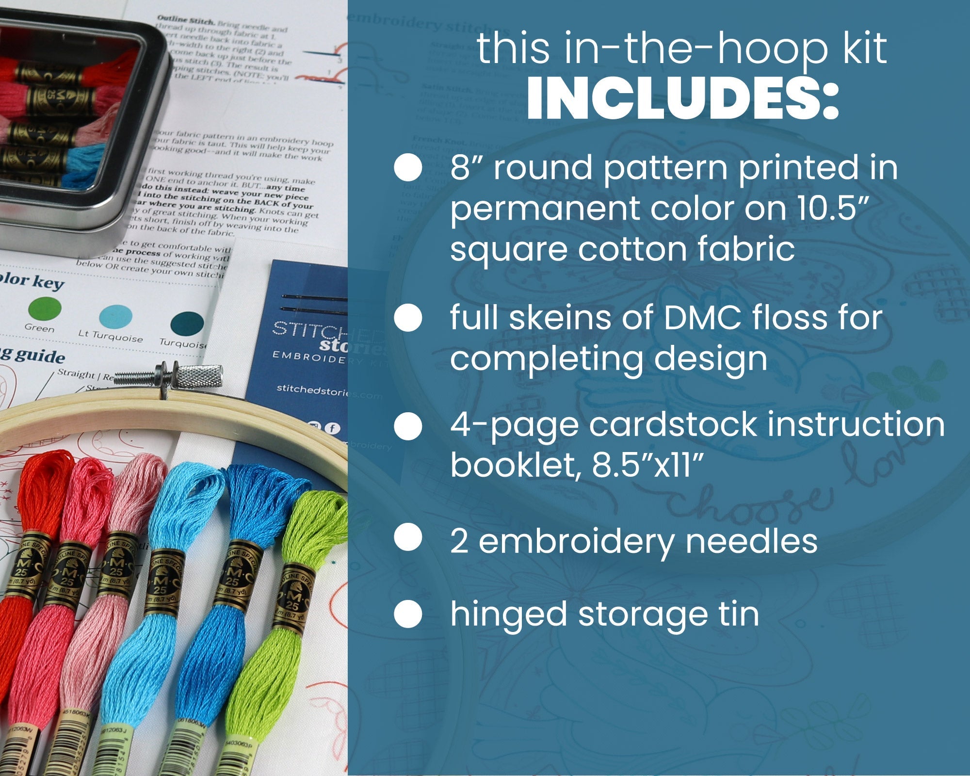 Love Hearts Valentine Embroidery Kit by Stitched Stories, 8 in, Cotton