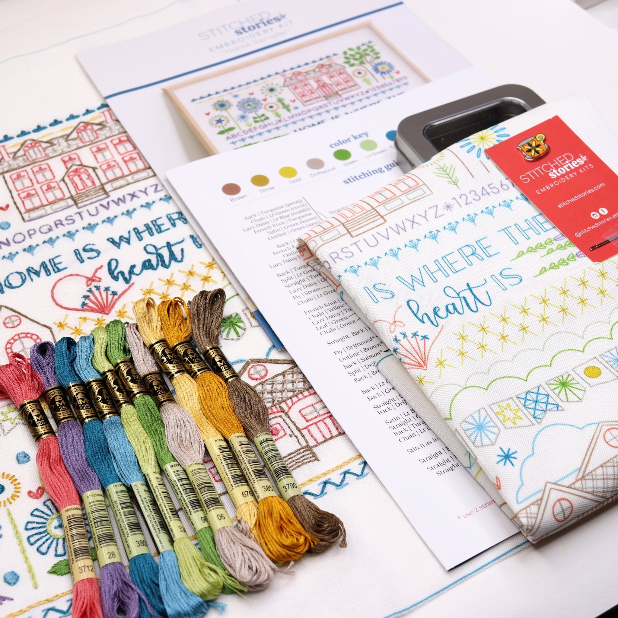 Set of 3 Classic Sampler Embroidery Kits by Stitched Stories, 8 in, Cotton