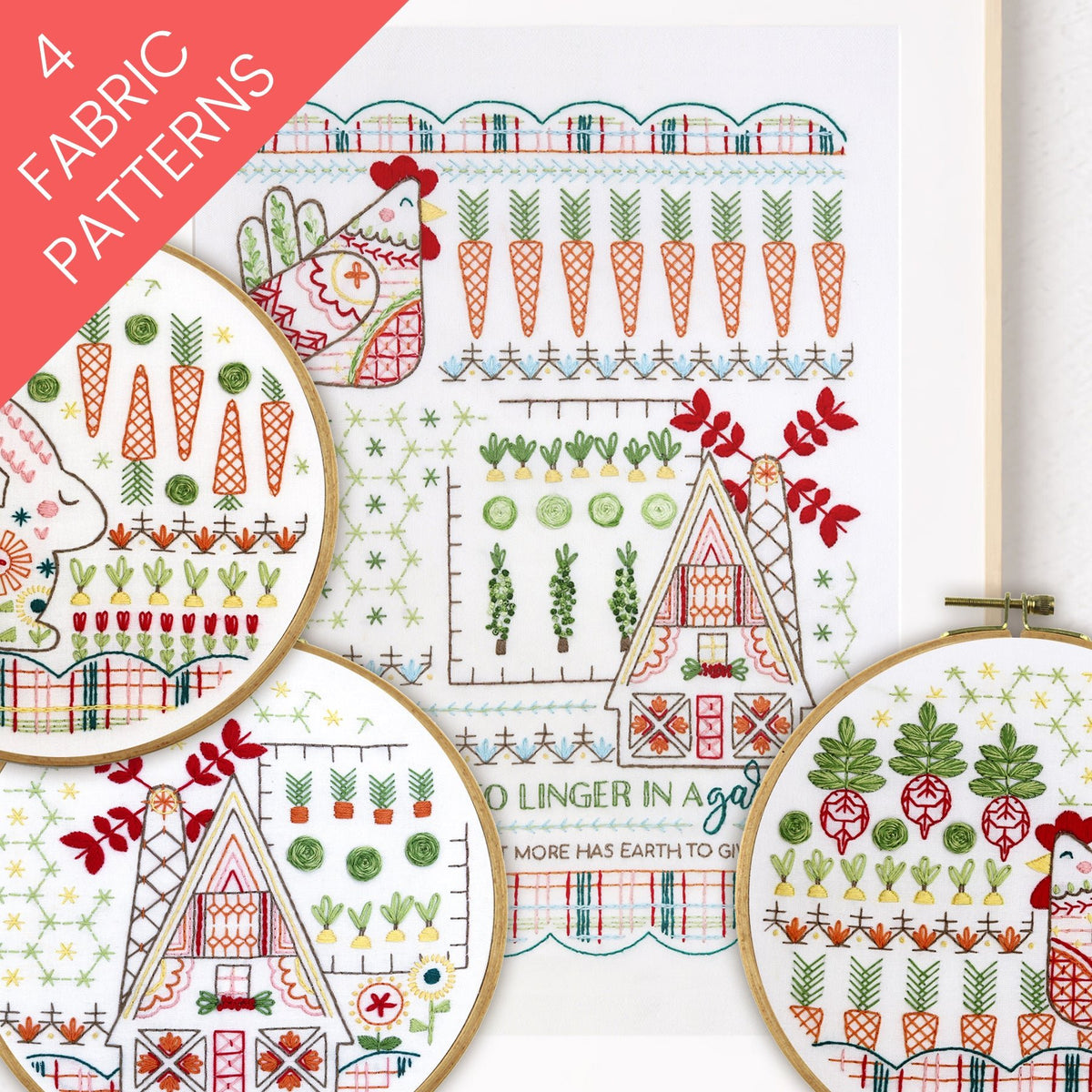 Set of 4 Country Garden Embroidery Patterns by Stitched Stories, 8 in ...