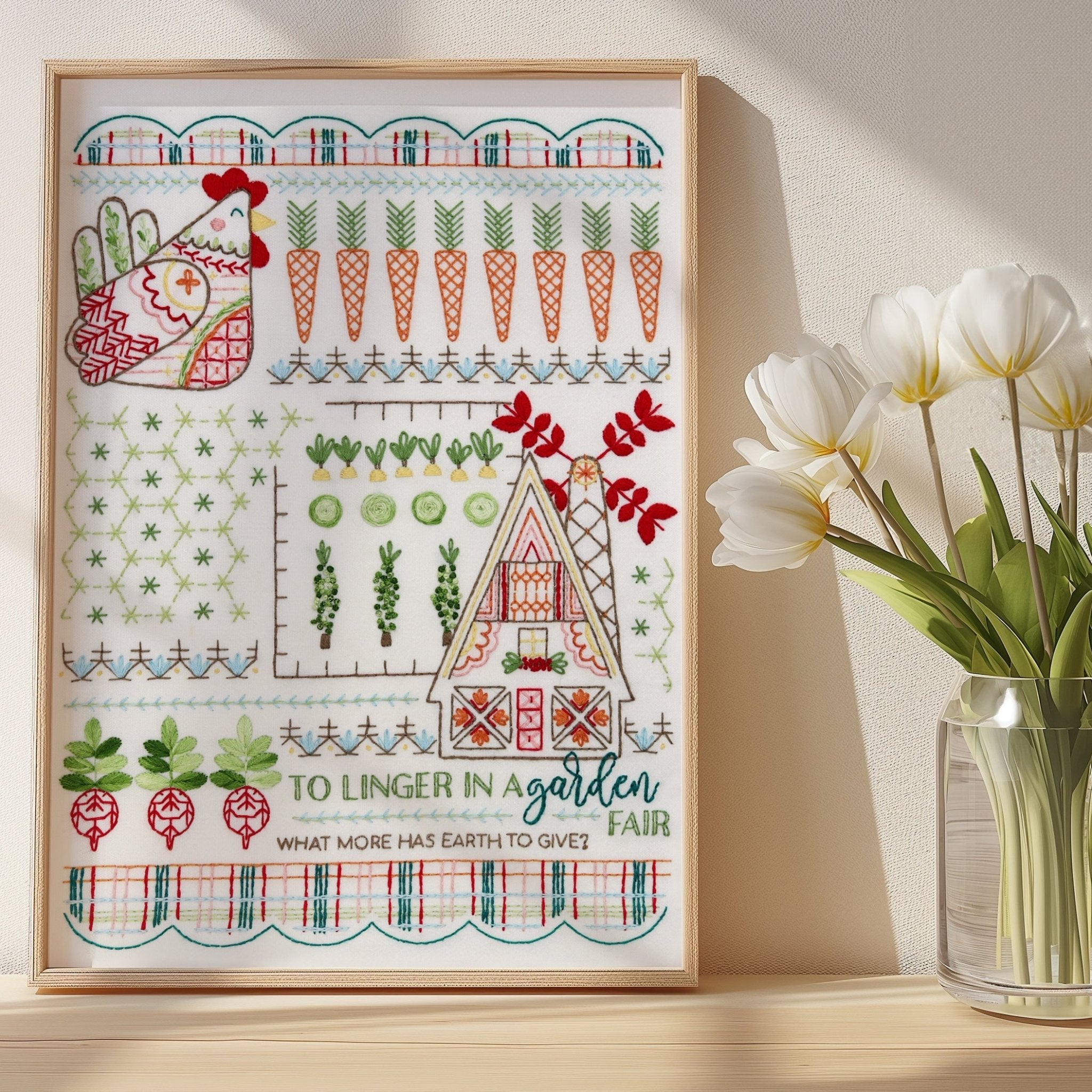 Traditional Sampler Kitchen Garden Embroidery Pattern Pre Printed ...