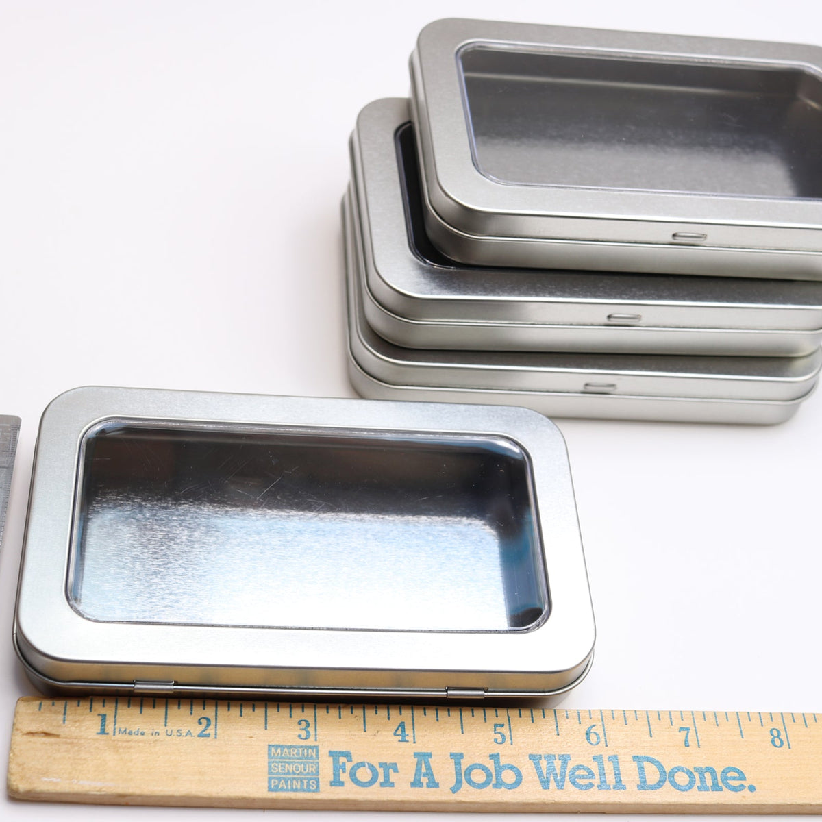 Empty Metal Tin with Window in Lid, Set of 4, 5.75"x3.5"x.75 ...
