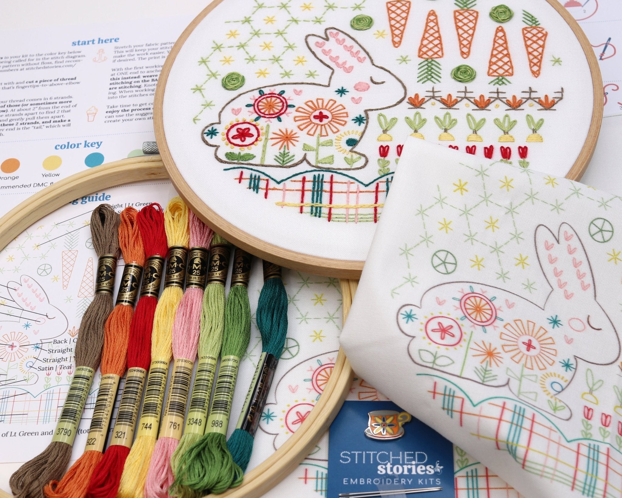 Garden Rabbit Beginner Embroidery Kit by Stitched Stories, 8 in, Cotton