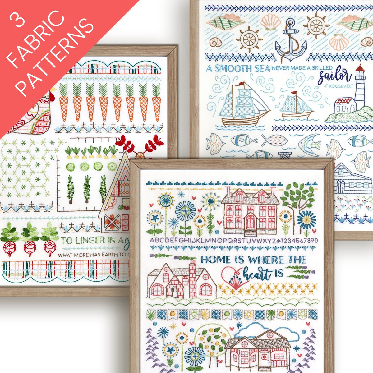 Set of 3 Classic Sampler Embroidery Patterns by Stitched Stories, 8 in ...