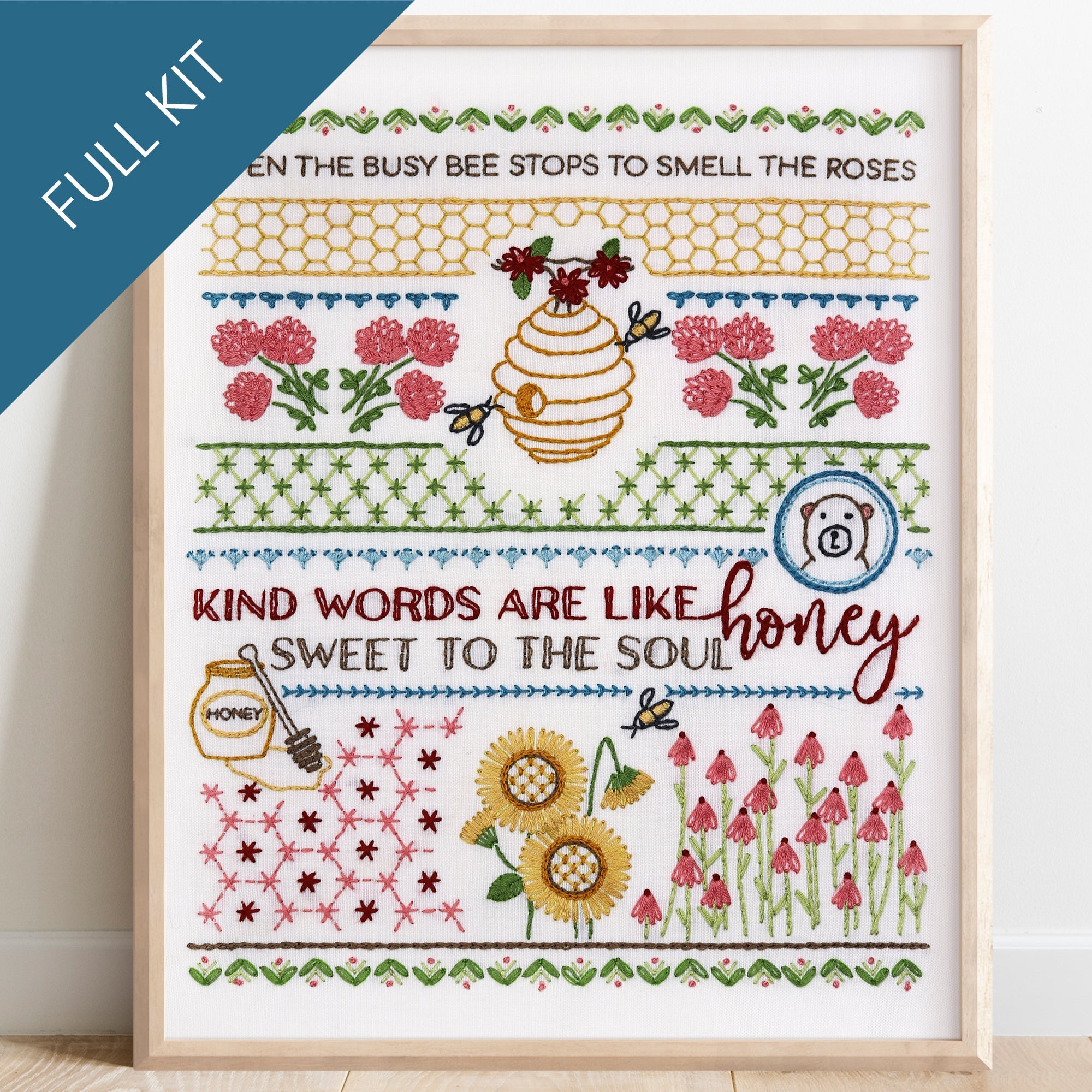 Honey Bee Traditional Sampler Embroidery Kit by Stitched Stories, 14x18 ...