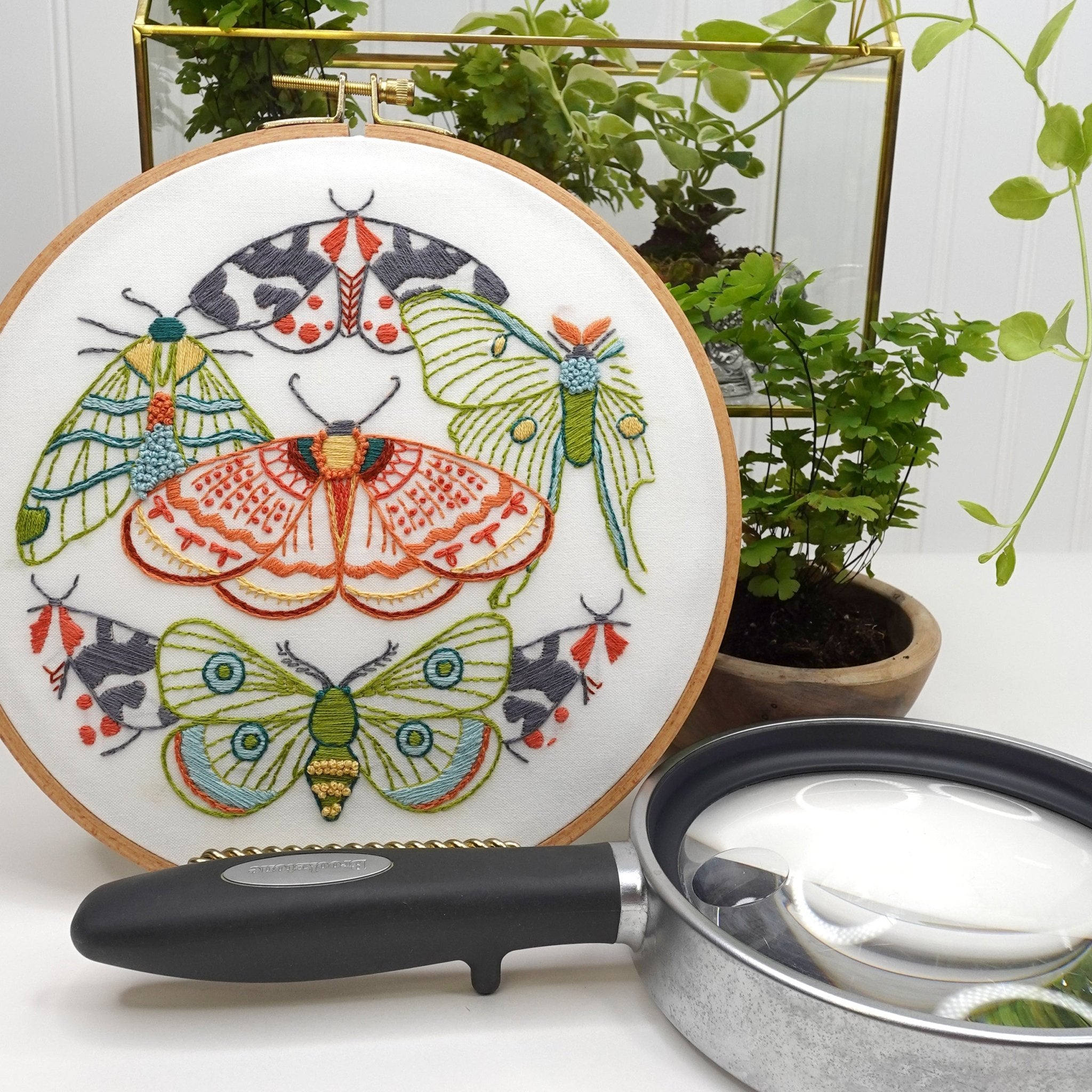 Moths Embroidery Kit by Stitched Stories, 8 in, Cotton