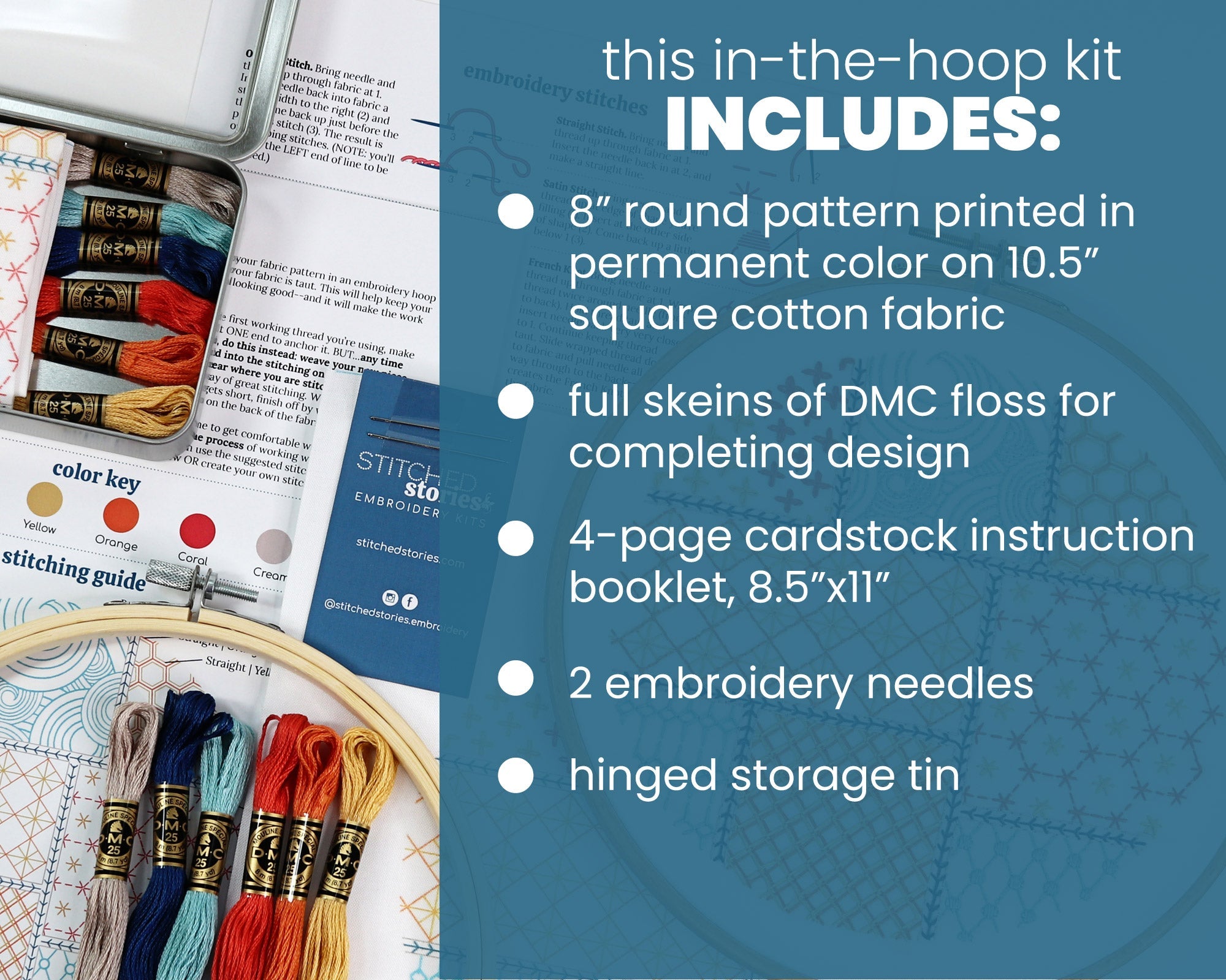 Quilt Patchwork Beginner Embroidery Kit by Stitched Stories, 8 in, Cotton