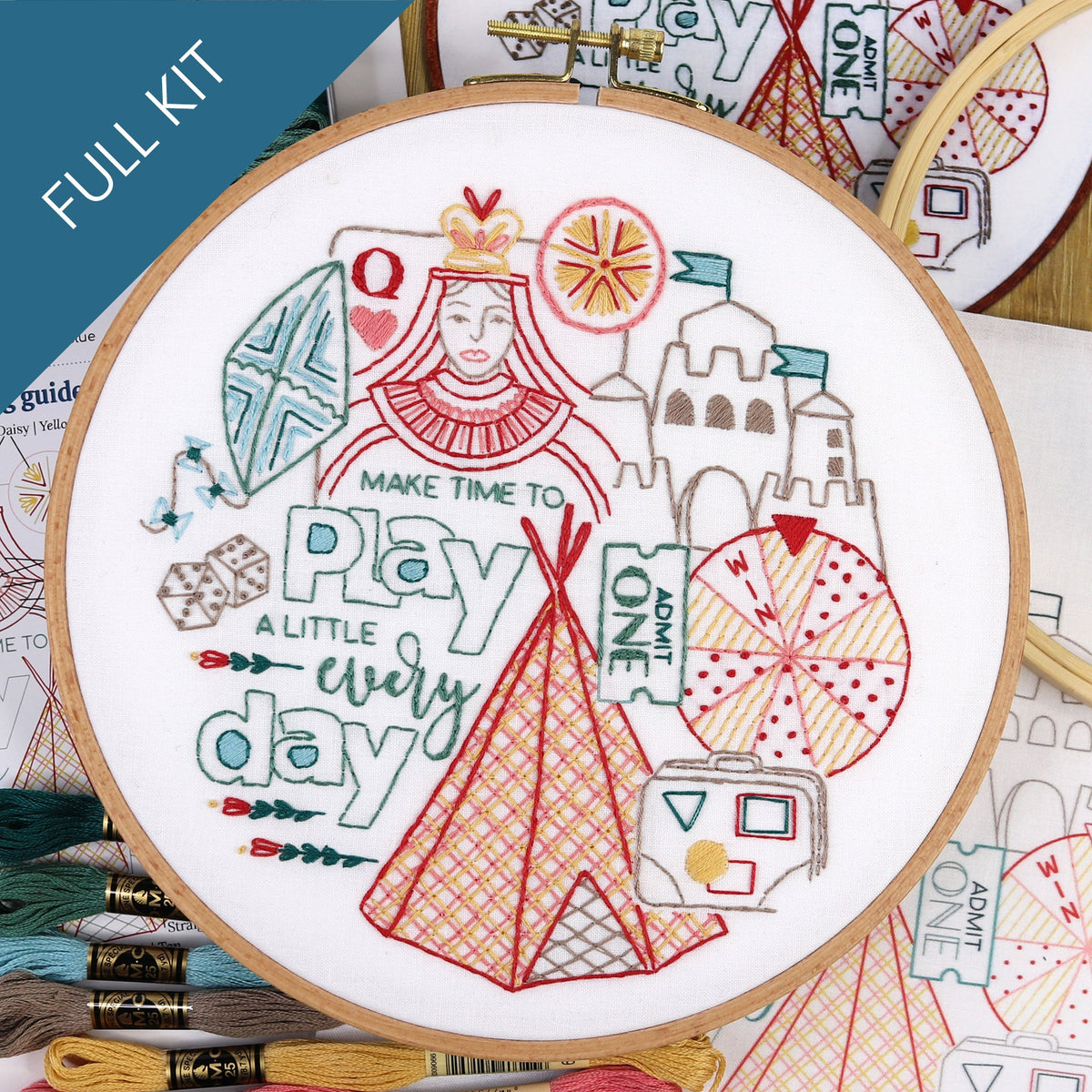 Games Play Vacation Embroidery Kit by Stitched Stories, 8 in, Cotton