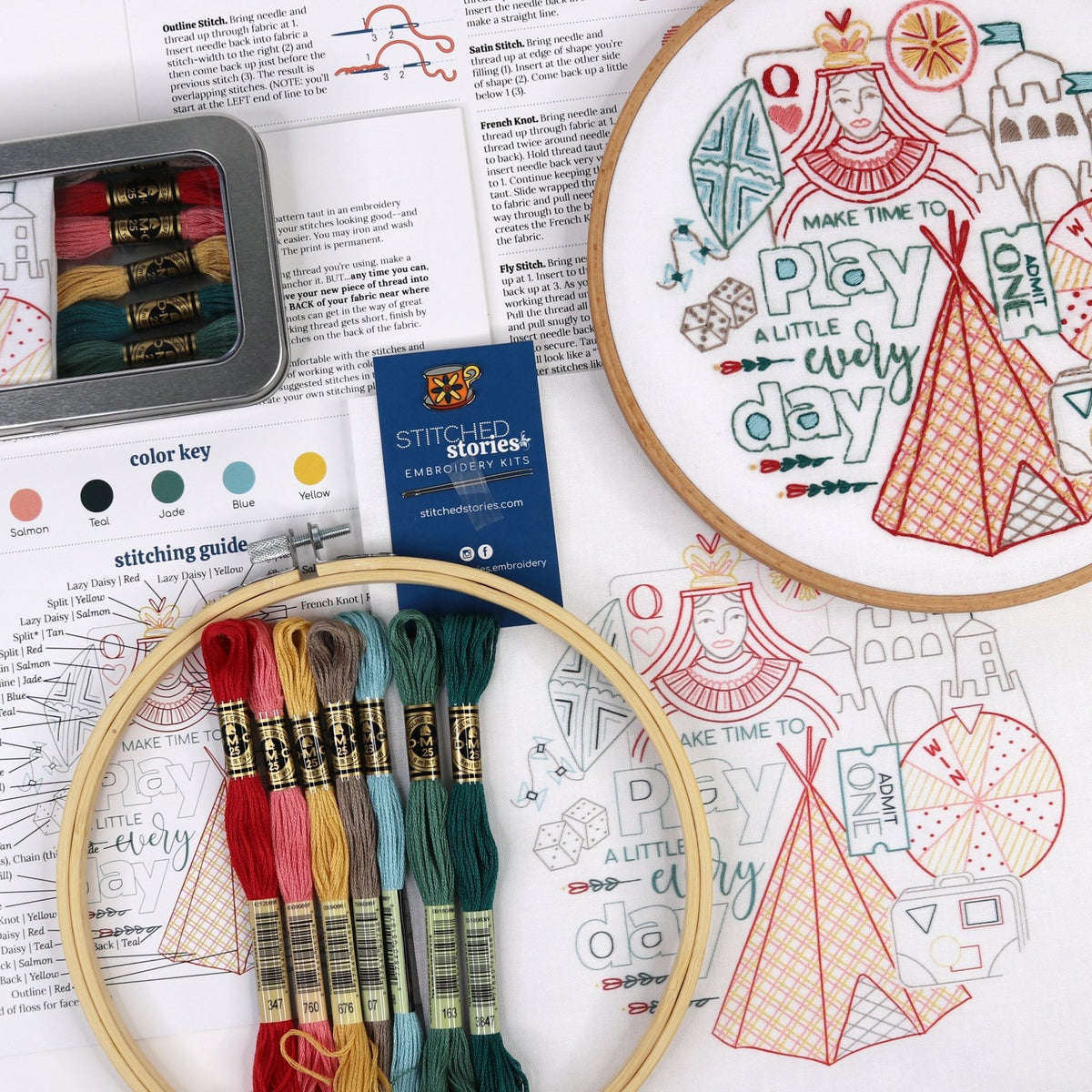 Games Play Vacation Embroidery Kit by Stitched Stories, 8 in, Cotton