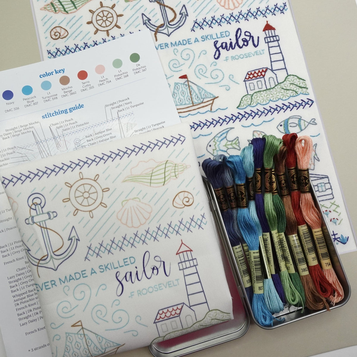 Seaside Ocean Nautical Sampler Embroidery Kit by Stitched Stories ...