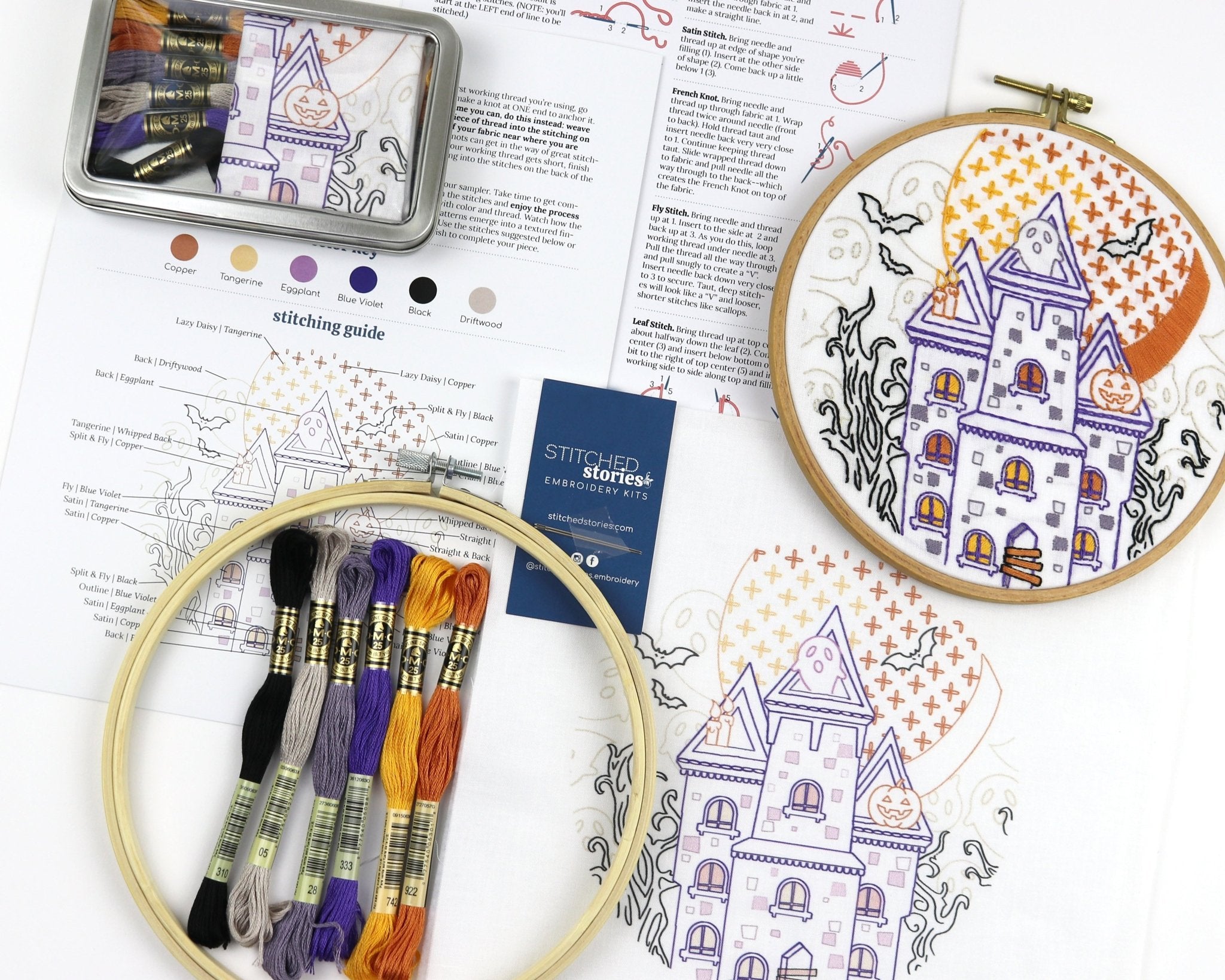 Halloween Haunted House Embroidery Kit by Stitched Stories, 8 in, Cotton