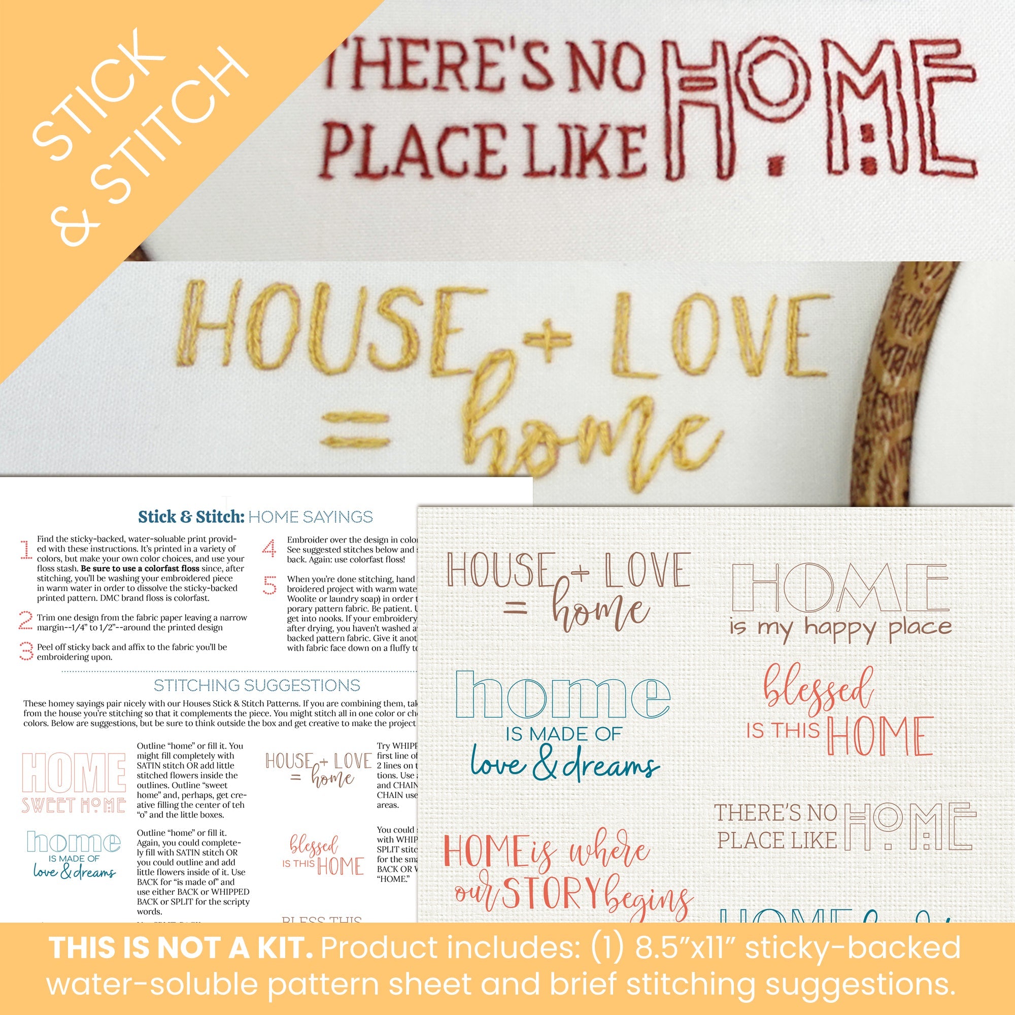 Stick and Stitch Embroidery Pattern Home Sayings, Sulky, Stitched ...