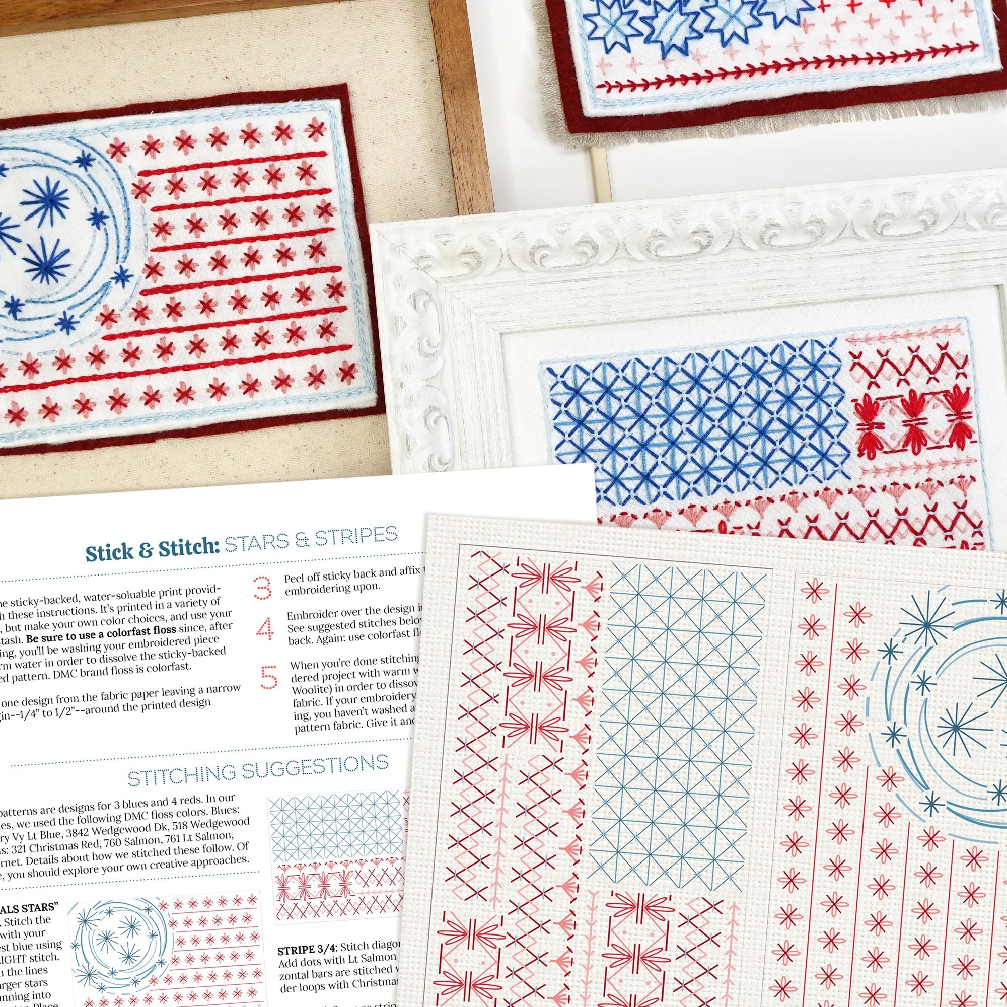 Stick and Stitch Embroidery Pattern Patriotic US Flags, Sulky, Stitched ...