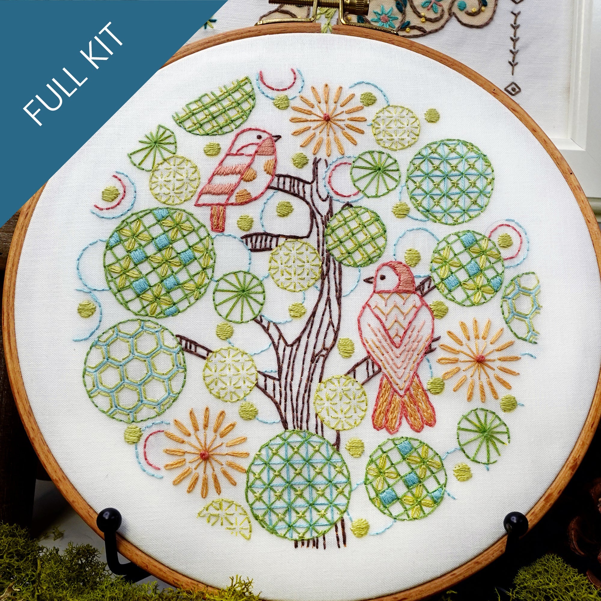 Tree of Life Birds Embroidery Kit by Stitched Stories, 8 in, Cotton