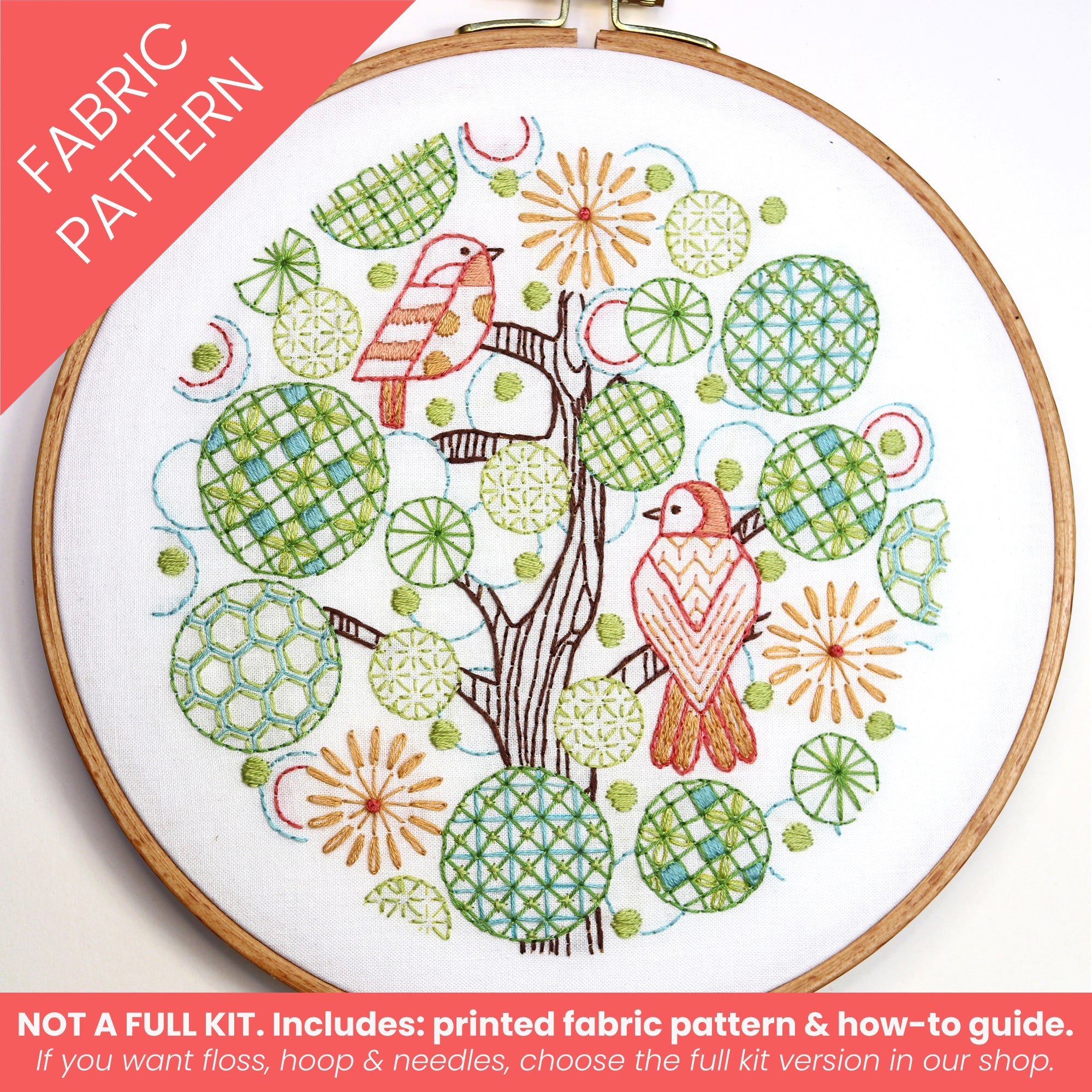 Tree of Life Birds Embroidery Pattern Pre Printed Fabric Panel by ...