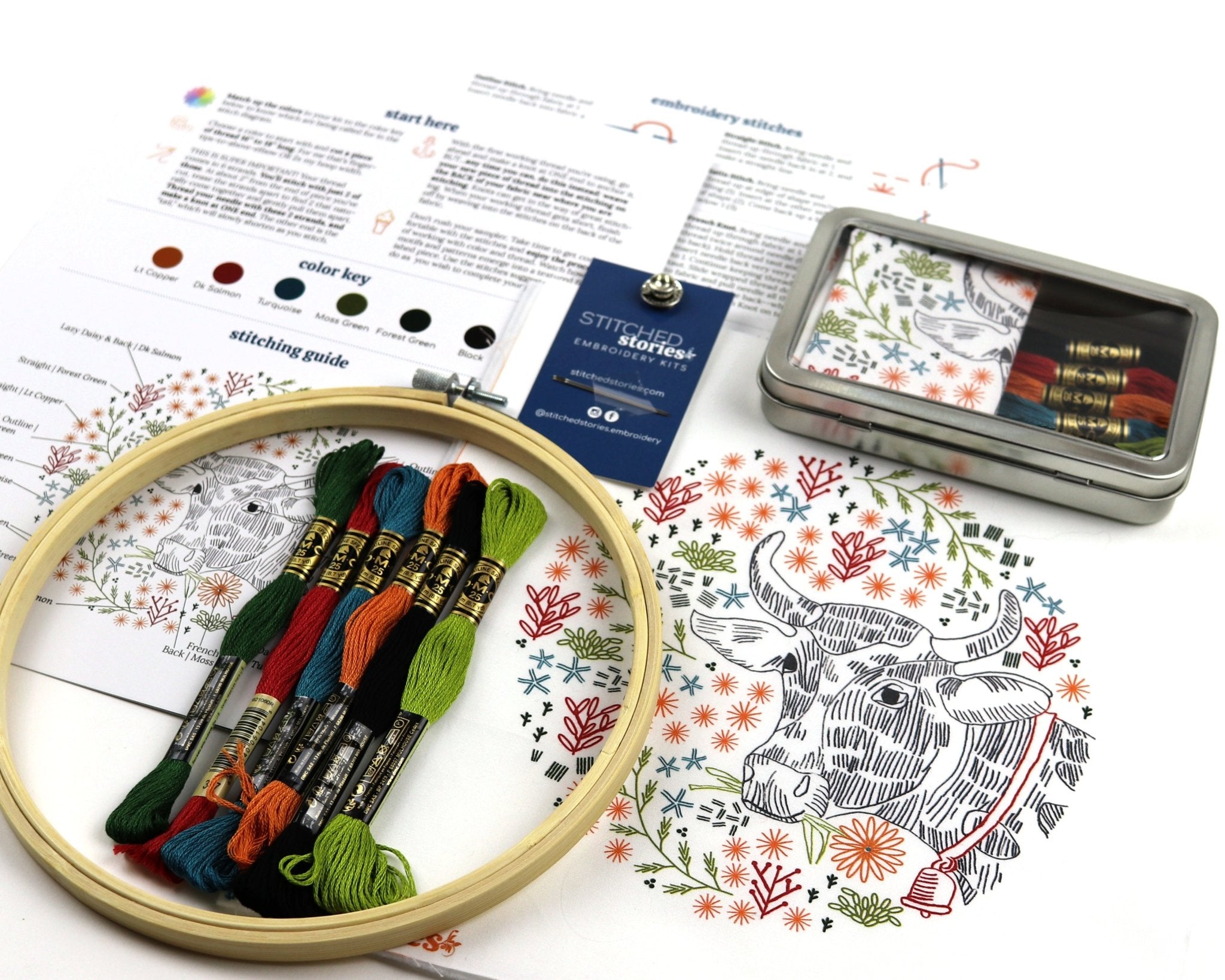 Farm Cow Embroidery Kit by Stitched Stories, 8 in, Cotton