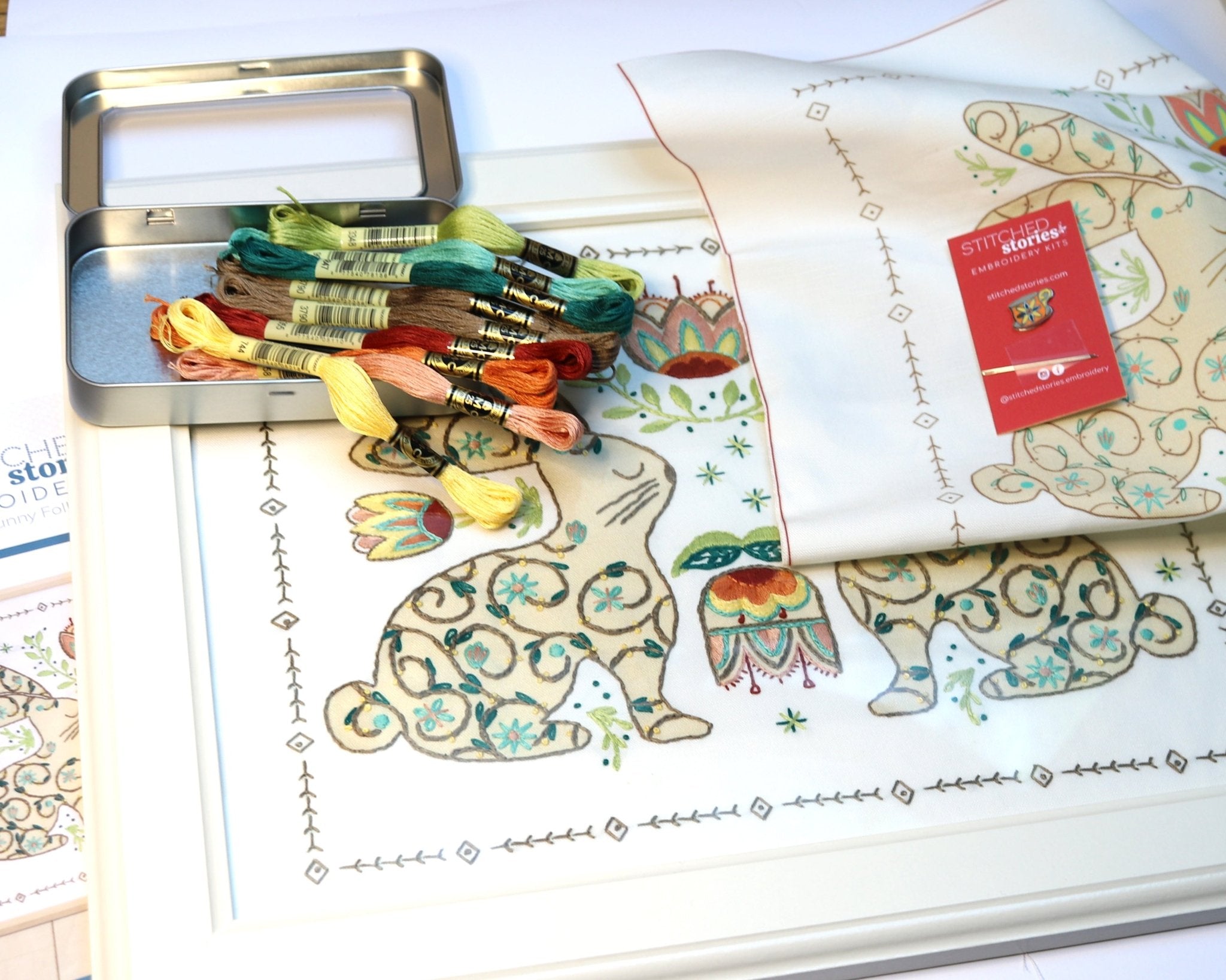 Bunny Folkart Pillow Cushion Embroidery Kit by Stitched Stories, 14 in ...