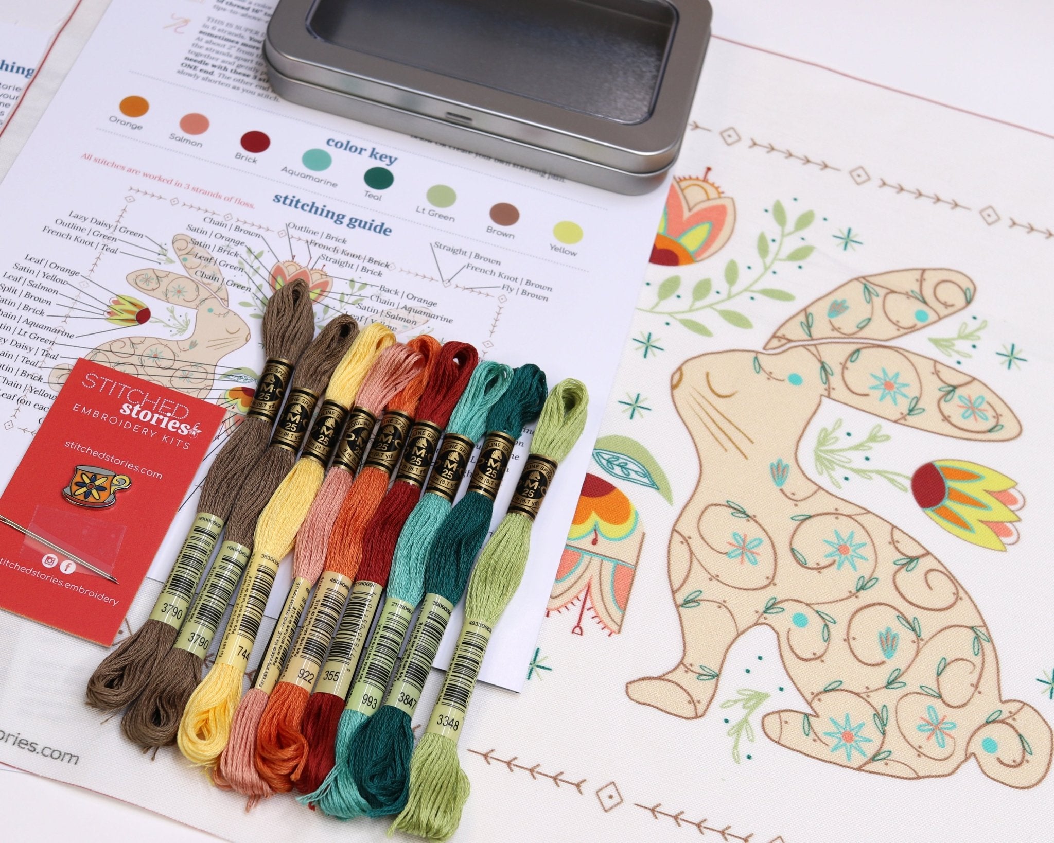 Bunny Folkart Pillow Cushion Embroidery Kit by Stitched Stories, 14 in ...