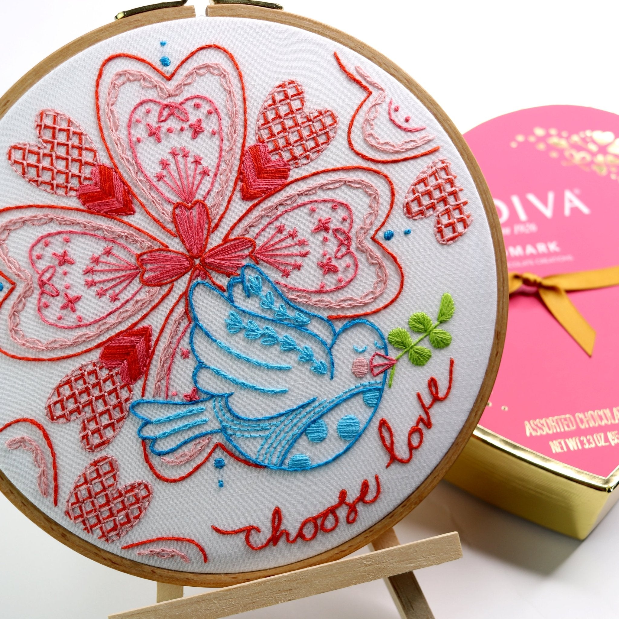 Love Hearts Valentine Embroidery Kit by Stitched Stories, 8 in, Cotton