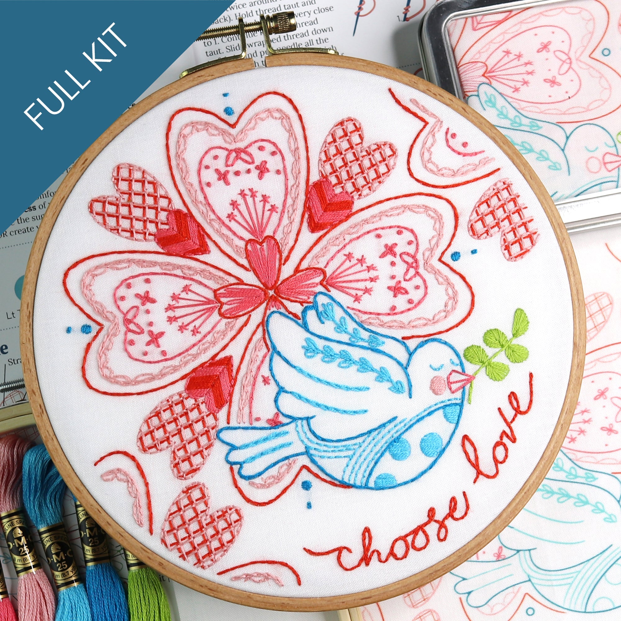 Love Hearts Valentine Embroidery Kit by Stitched Stories, 8 in, Cotton