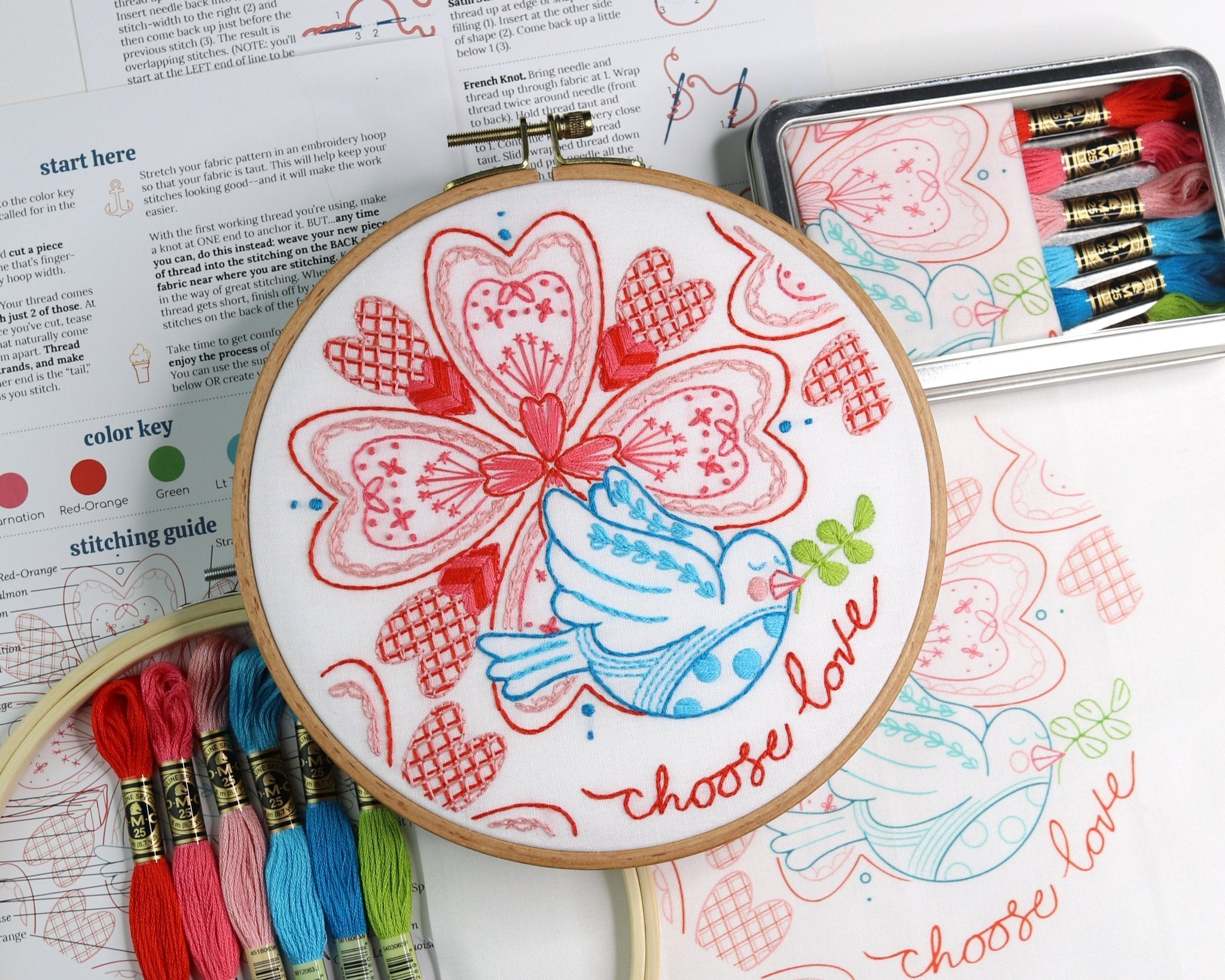 Love Hearts Valentine Embroidery Kit by Stitched Stories, 8 in, Cotton