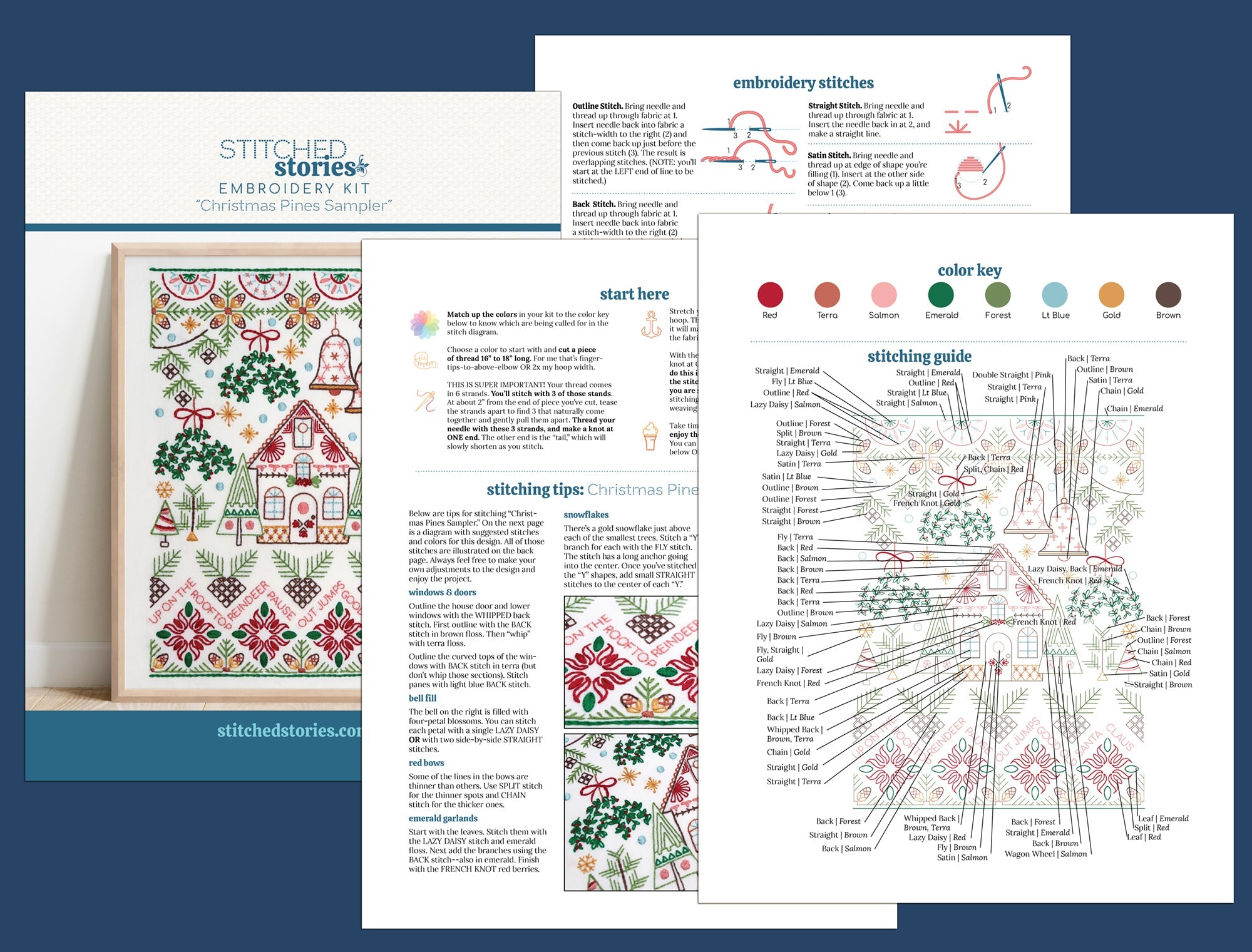 Christmas Pines Traditional Sampler Embroidery Kit by Stitched Stories ...