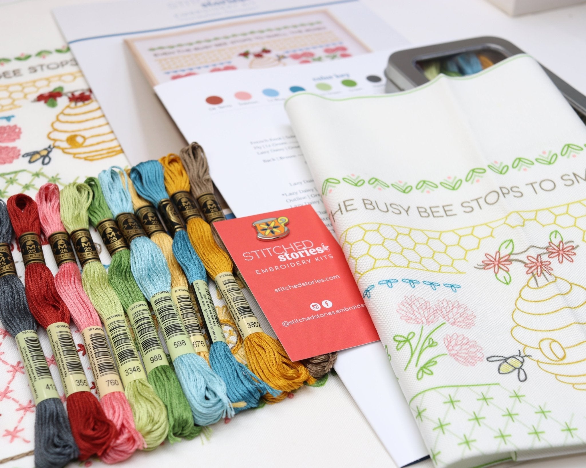 Honey Bee Traditional Sampler Embroidery Kit by Stitched Stories, 14x18 ...