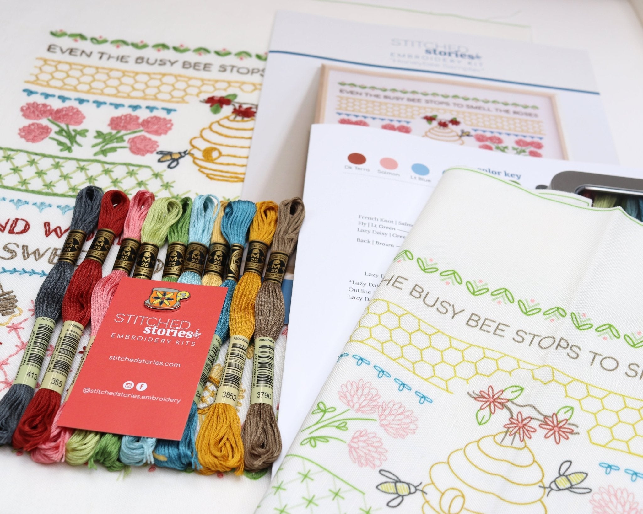 Honey Bee Traditional Sampler Embroidery Kit by Stitched Stories, 14x18 ...