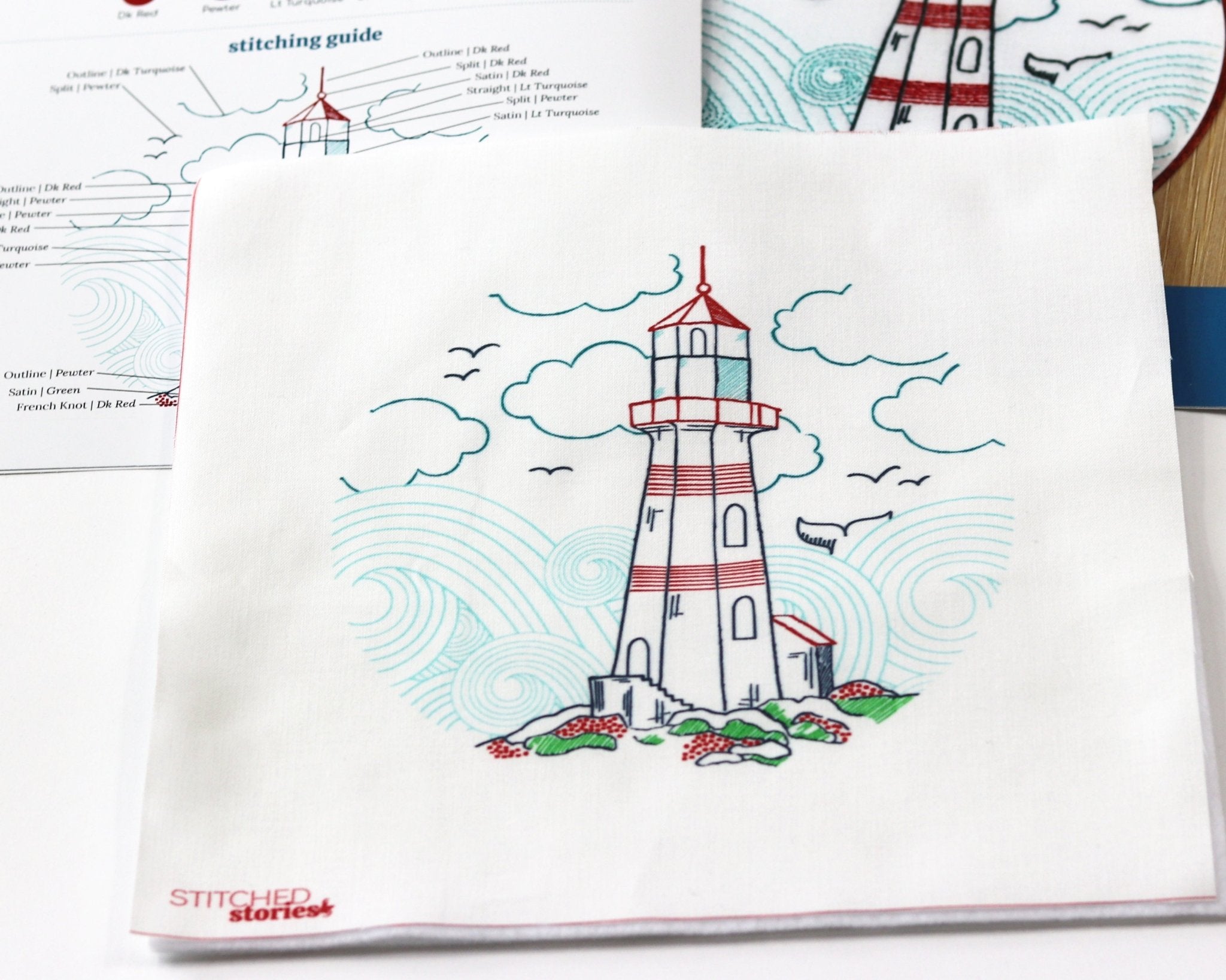 Lighthouse Ocean Embroidery Pattern Pre Printed Fabric Panel by ...