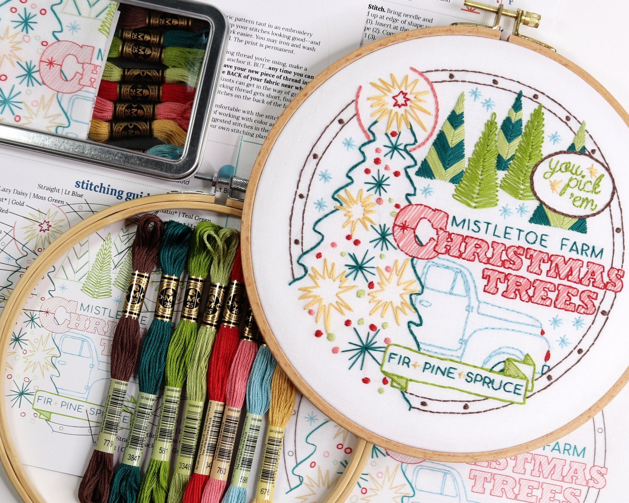 Christmas Tree Farm Embroidery Kit by Stitched Stories, 8 in, Cotton