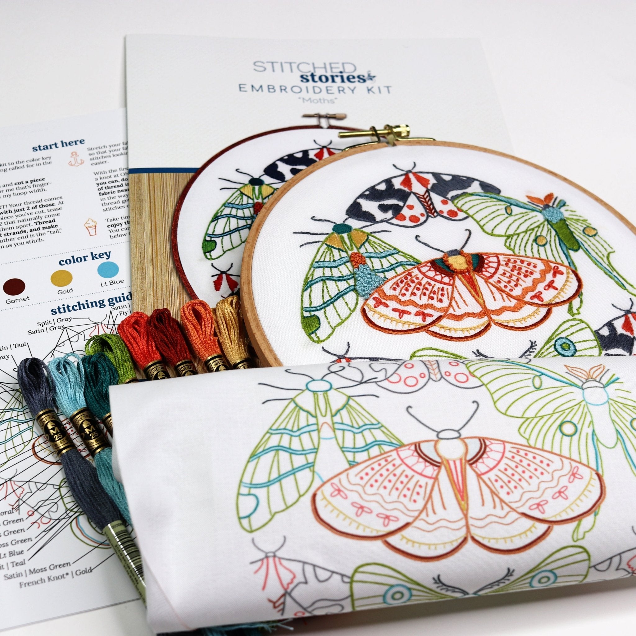 Moths Embroidery Kit by Stitched Stories, 8 in, Cotton