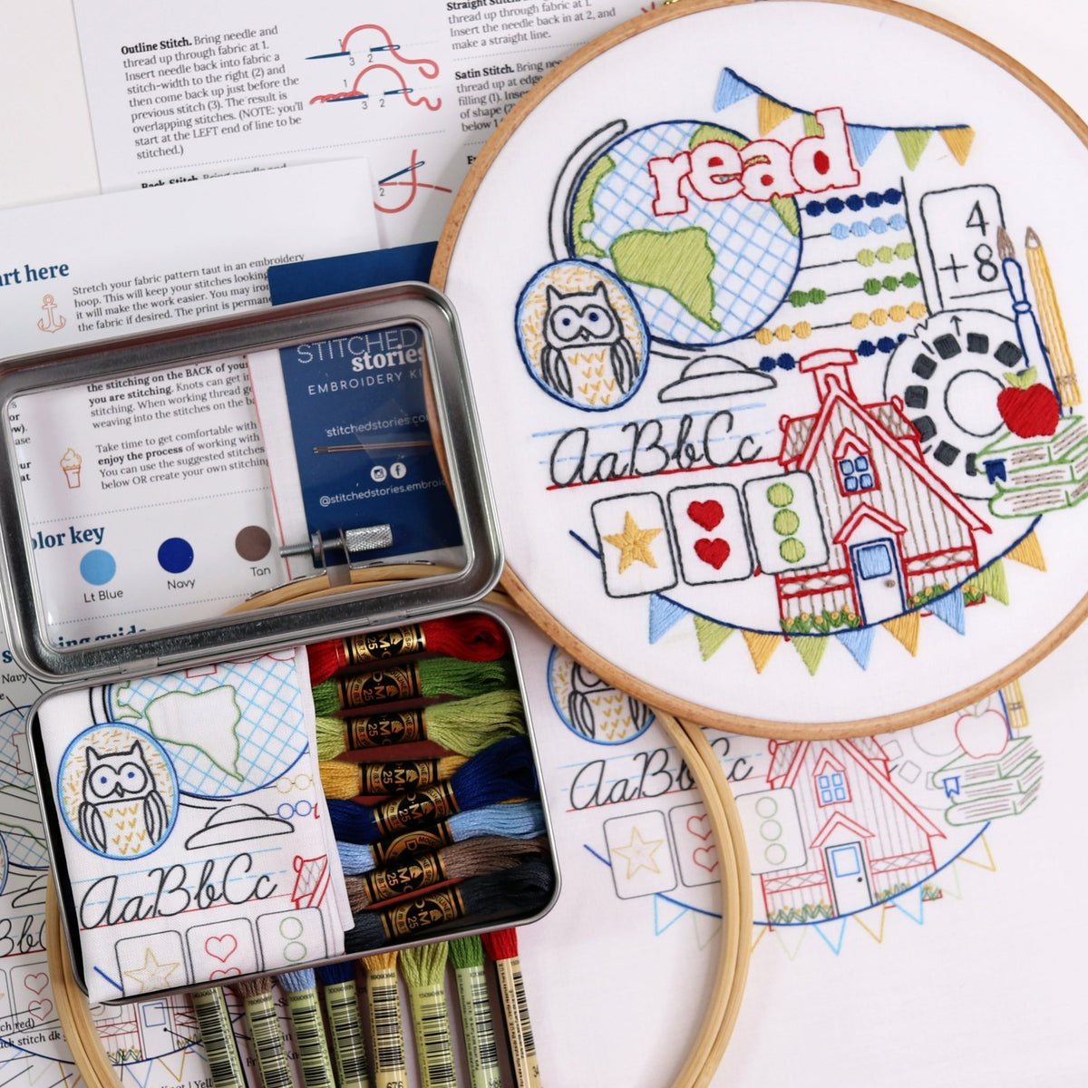 Vintage School Days Globe Embroidery Kit by Stitched Stories, 8 in, Cotton