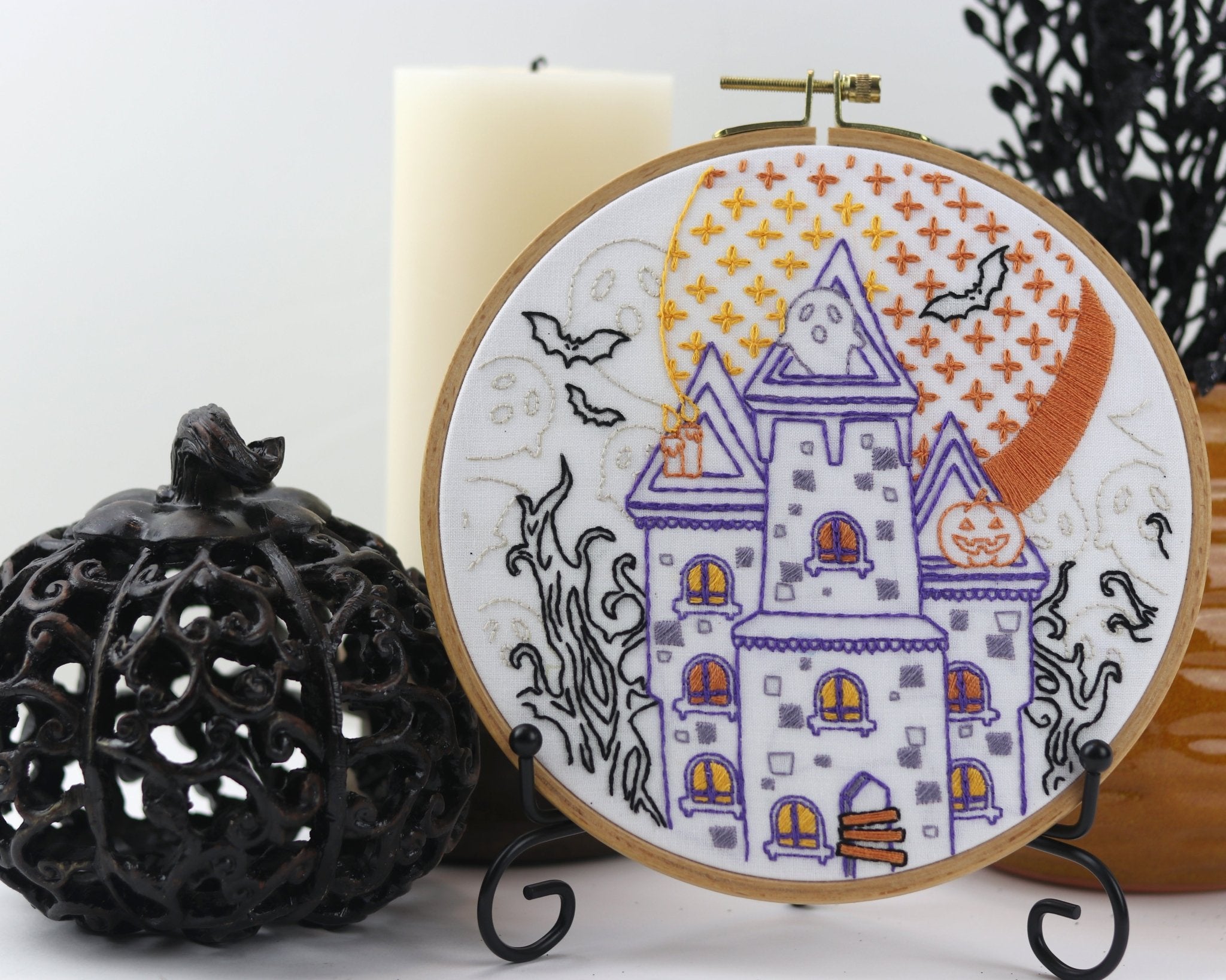 Halloween Haunted House Embroidery Kit by Stitched Stories, 8 in, Cotton