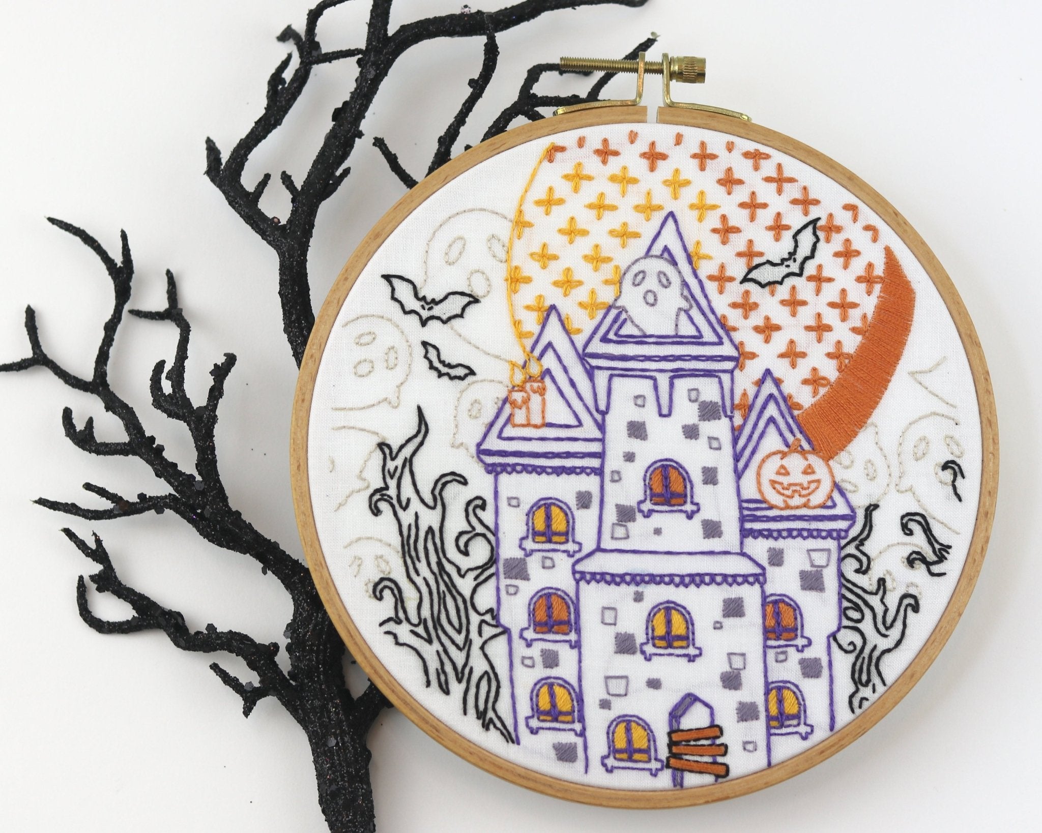 Halloween Haunted House Embroidery Kit by Stitched Stories, 8 in, Cotton