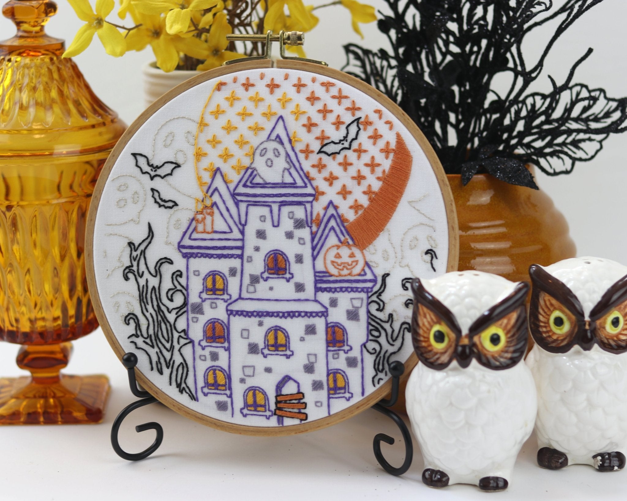 Halloween Haunted House Embroidery Kit by Stitched Stories, 8 in, Cotton