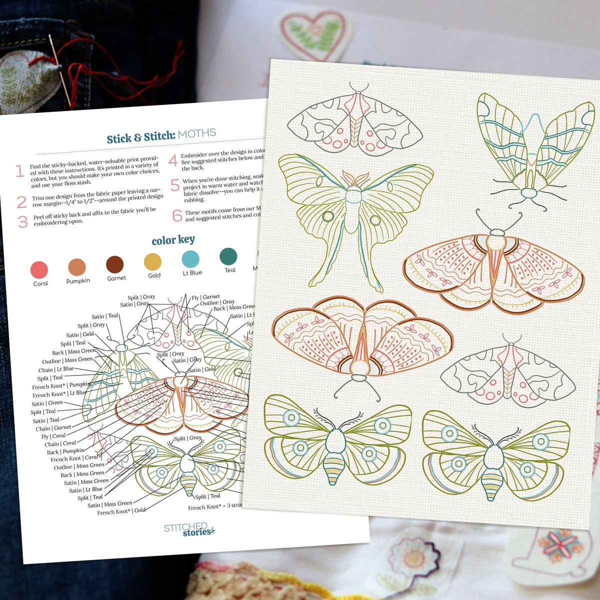 Stick and Stitch Embroidery Pattern Moths, Sulky, Stitched Stories, 8.5 ...
