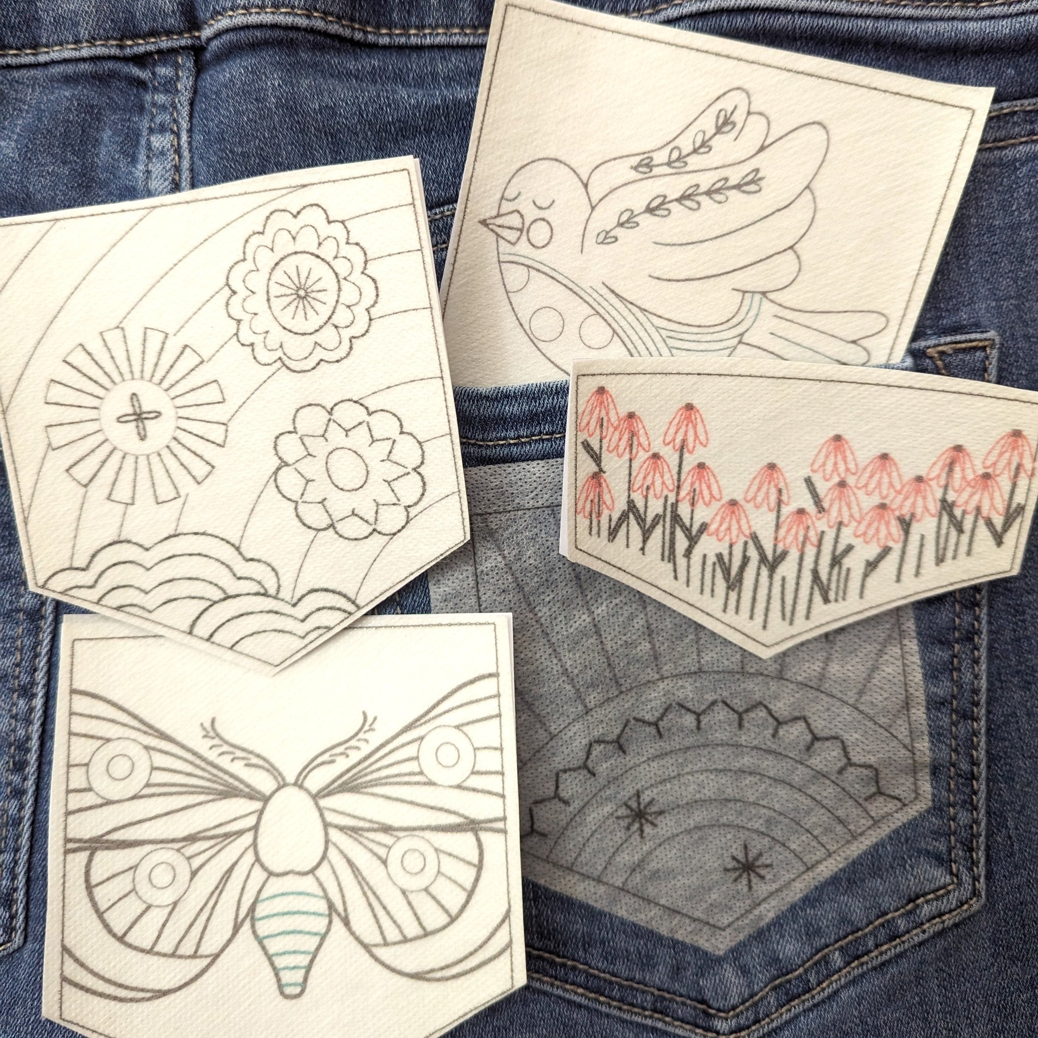 Stick and Stitch Denim Pockets Embroidery Pattern, Sulky, Stitched ...