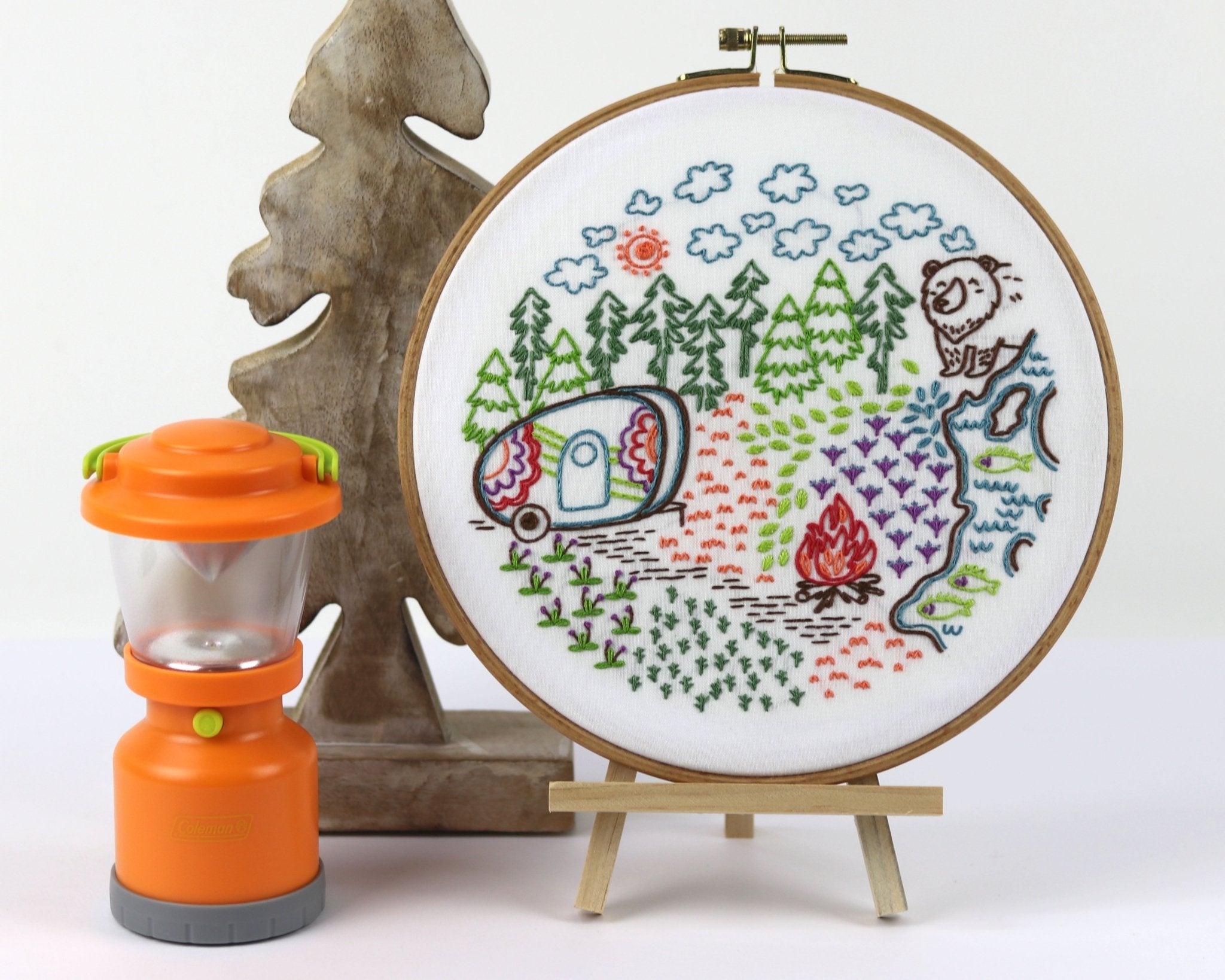 Camping Hiking Embroidery Kit by Stitched Stories, 8 in, Cotton