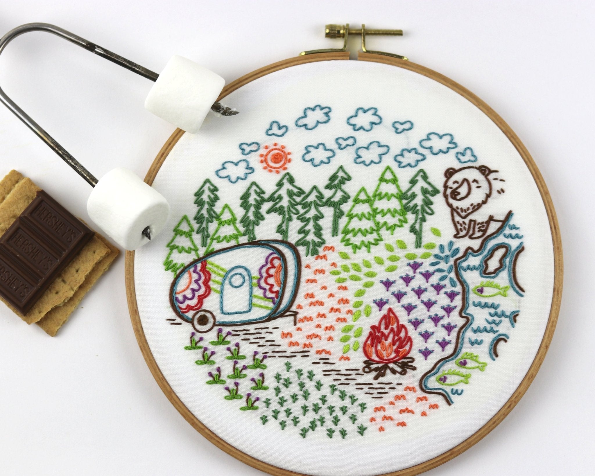 Camping Hiking Embroidery Kit by Stitched Stories, 8 in, Cotton