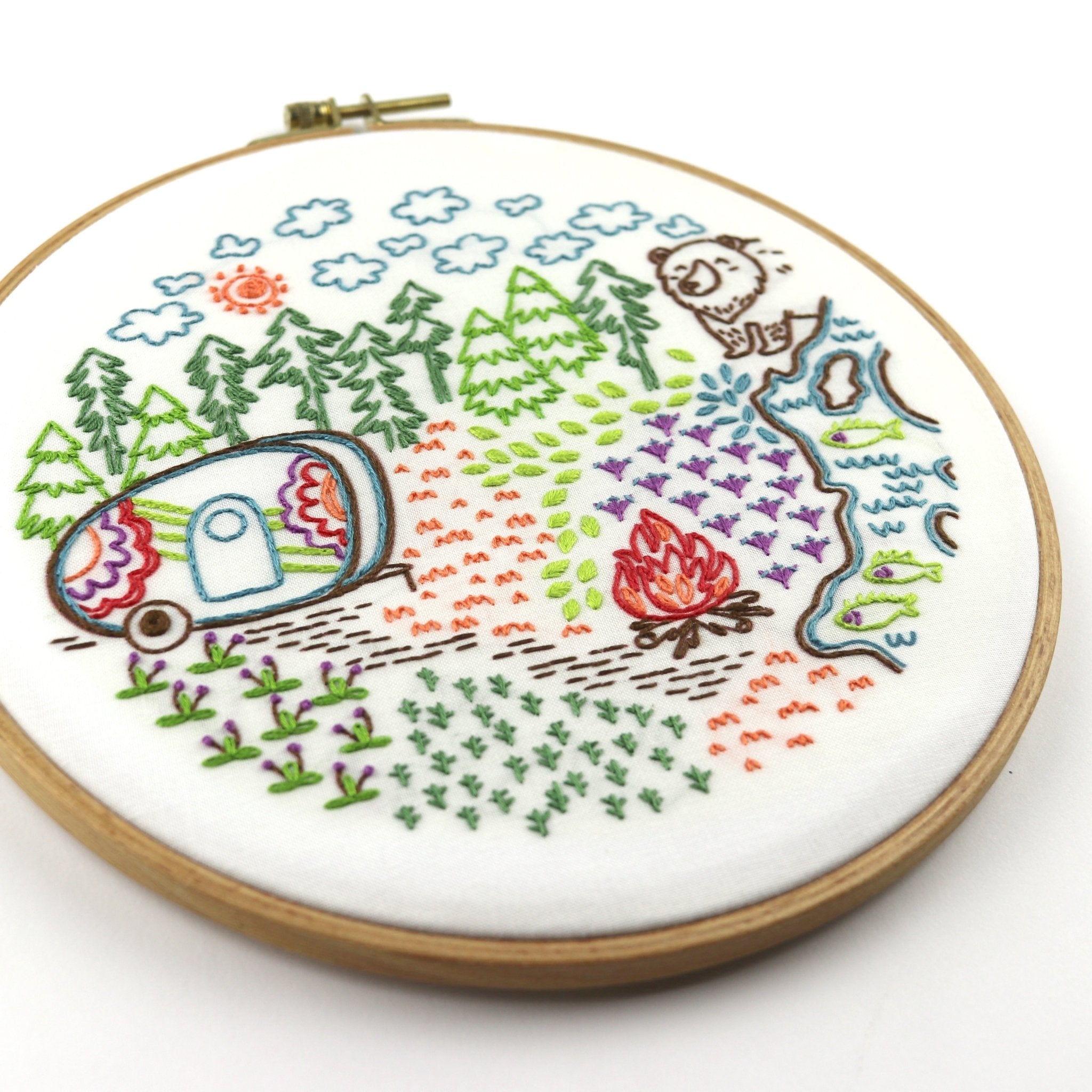 Camping Hiking Embroidery Kit by Stitched Stories, 8 in, Cotton