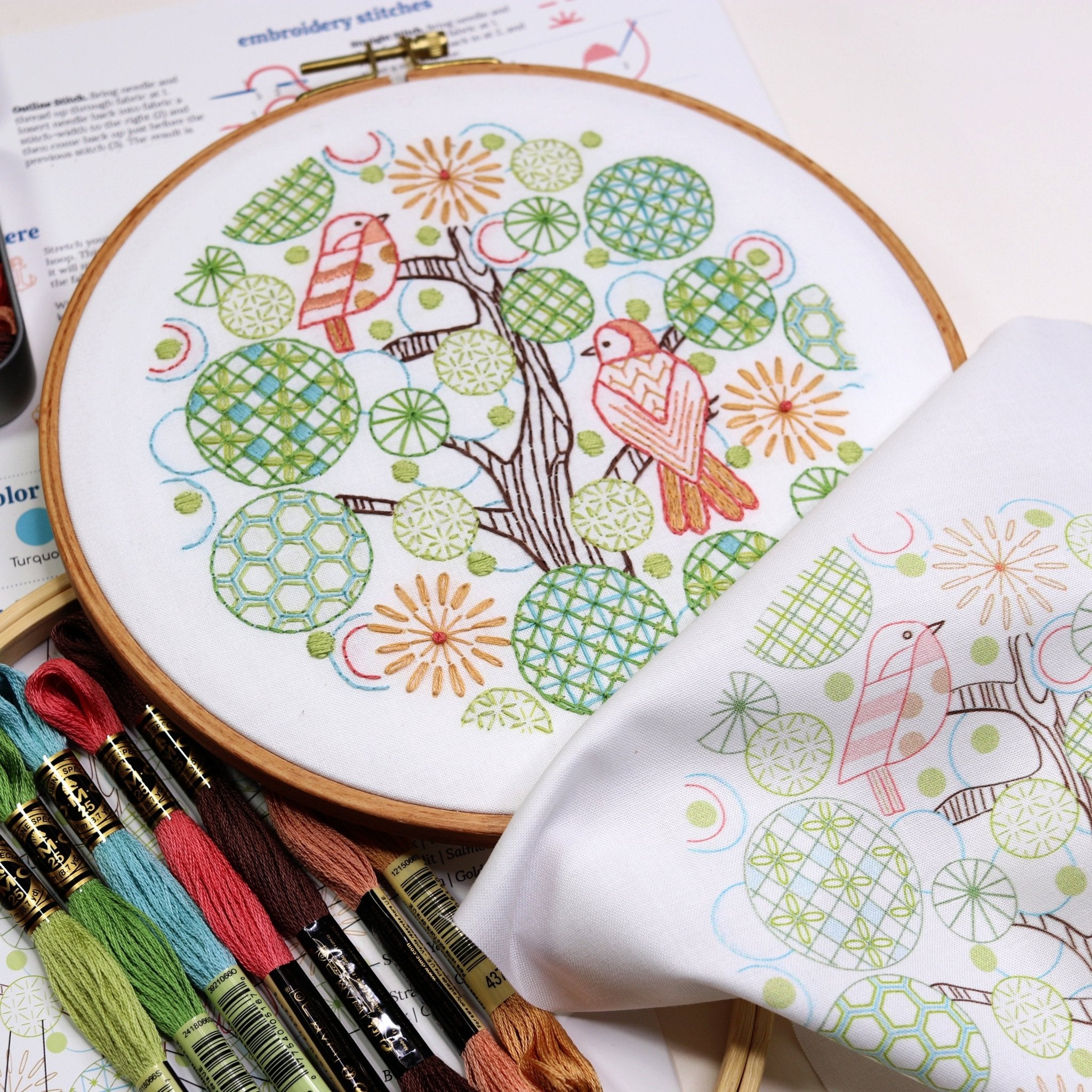 Tree of Life Birds Embroidery Kit by Stitched Stories, 8 in, Cotton