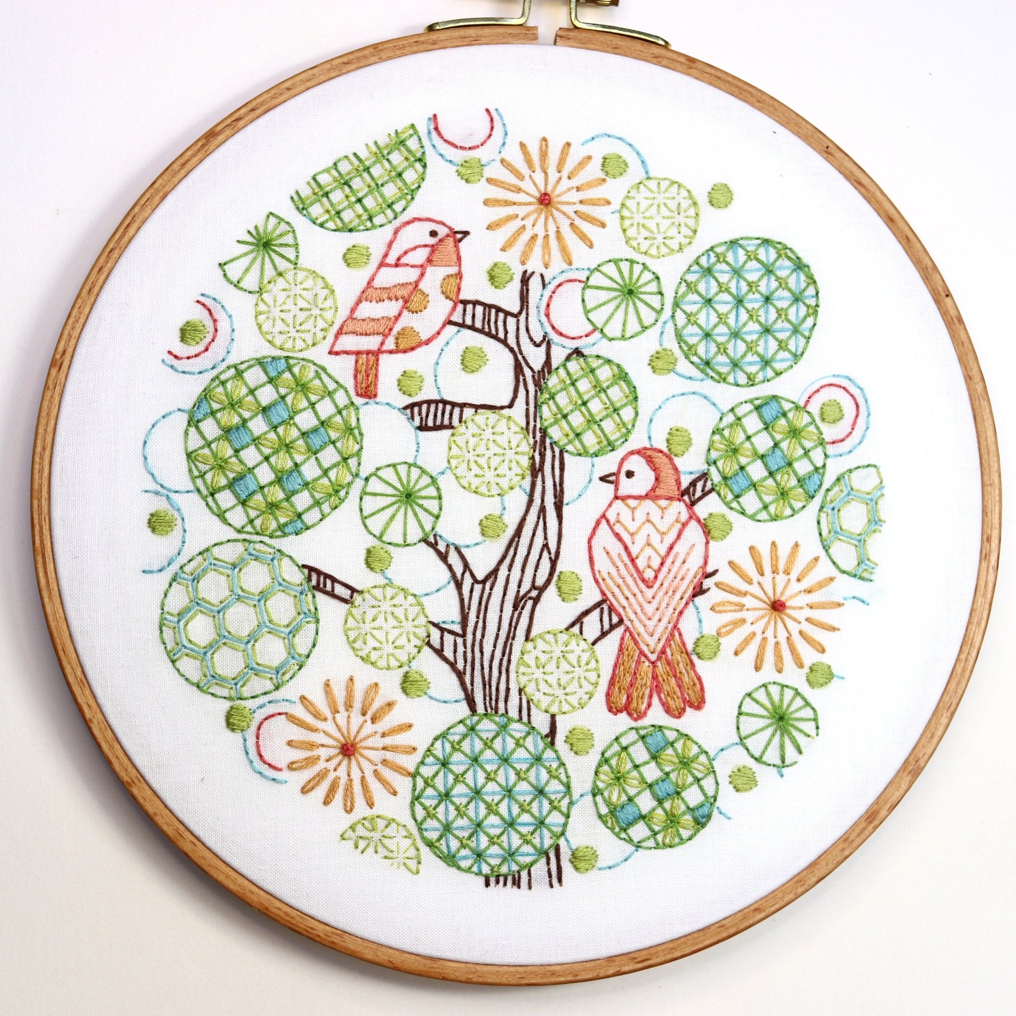 Tree of Life Birds Embroidery Kit by Stitched Stories, 8 in, Cotton